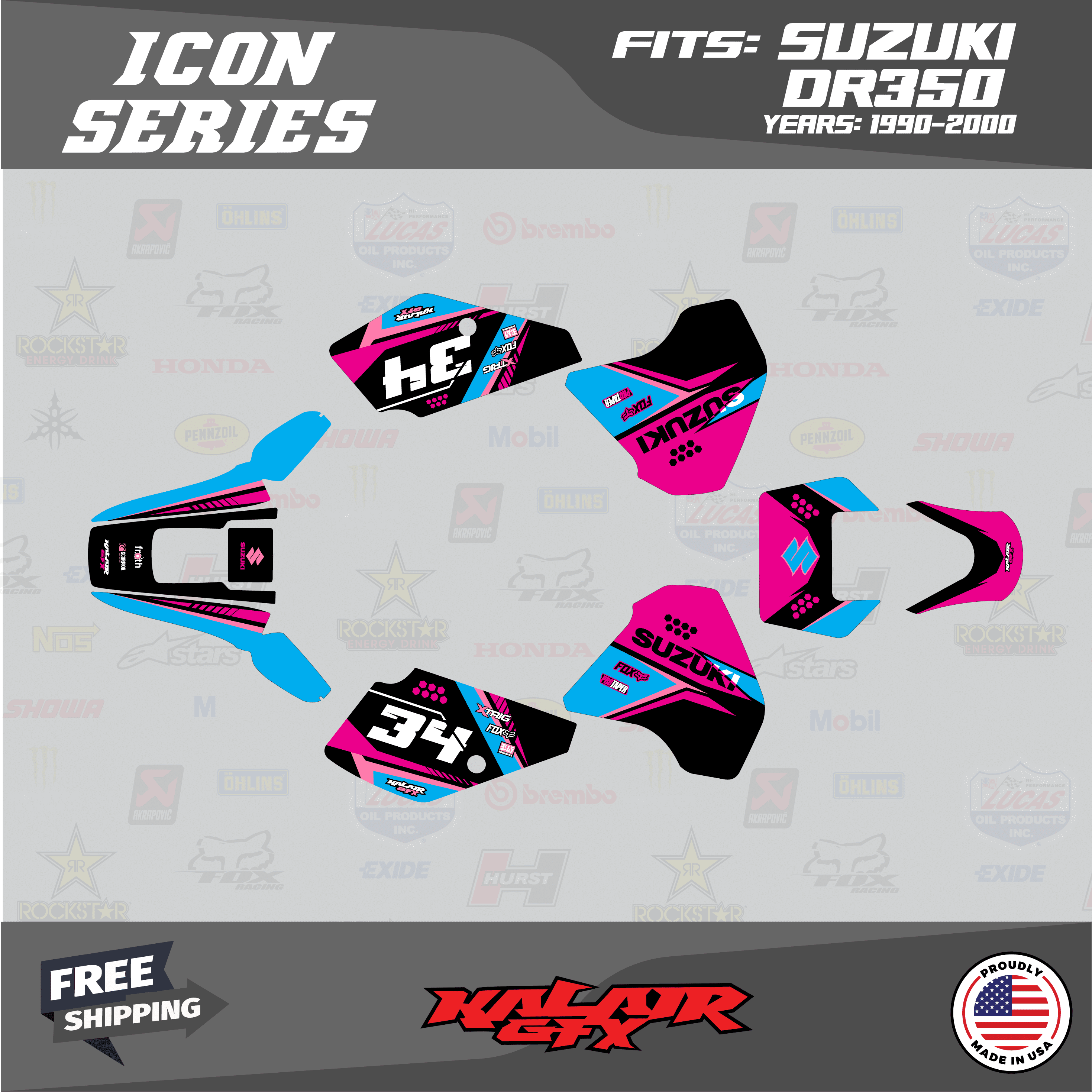 Kalair GFX Graphics Kit for Suzuki DR350 (1990-2000) Icon Series ...