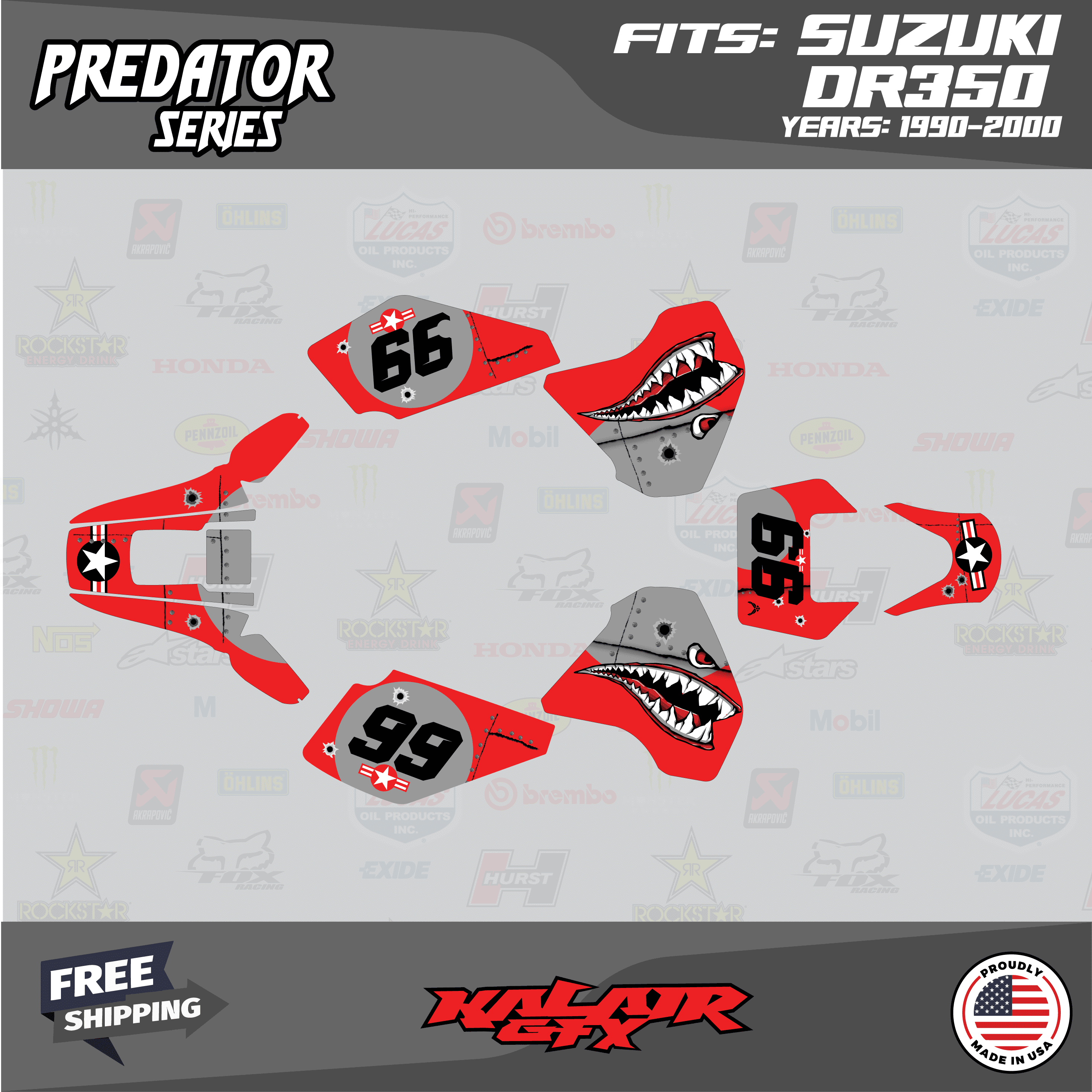 Kalair GFX Graphics Kit for Suzuki DR350 (1990-2000) Predator Series ...