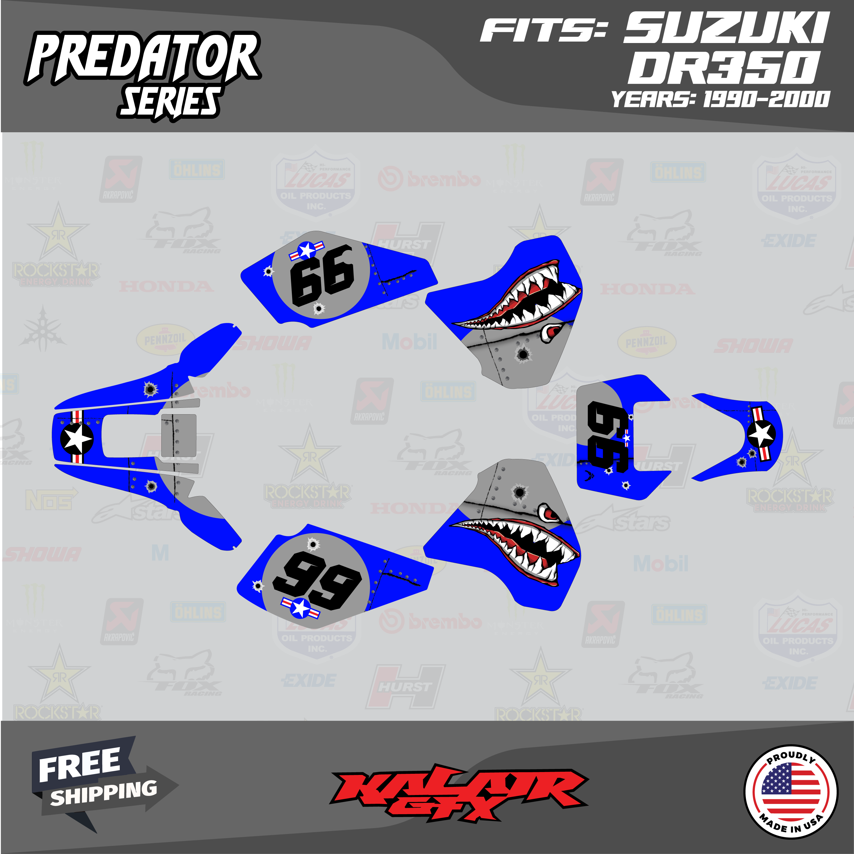Kalair GFX Graphics Kit for Suzuki DR350 (1990-2000) Predator Series ...