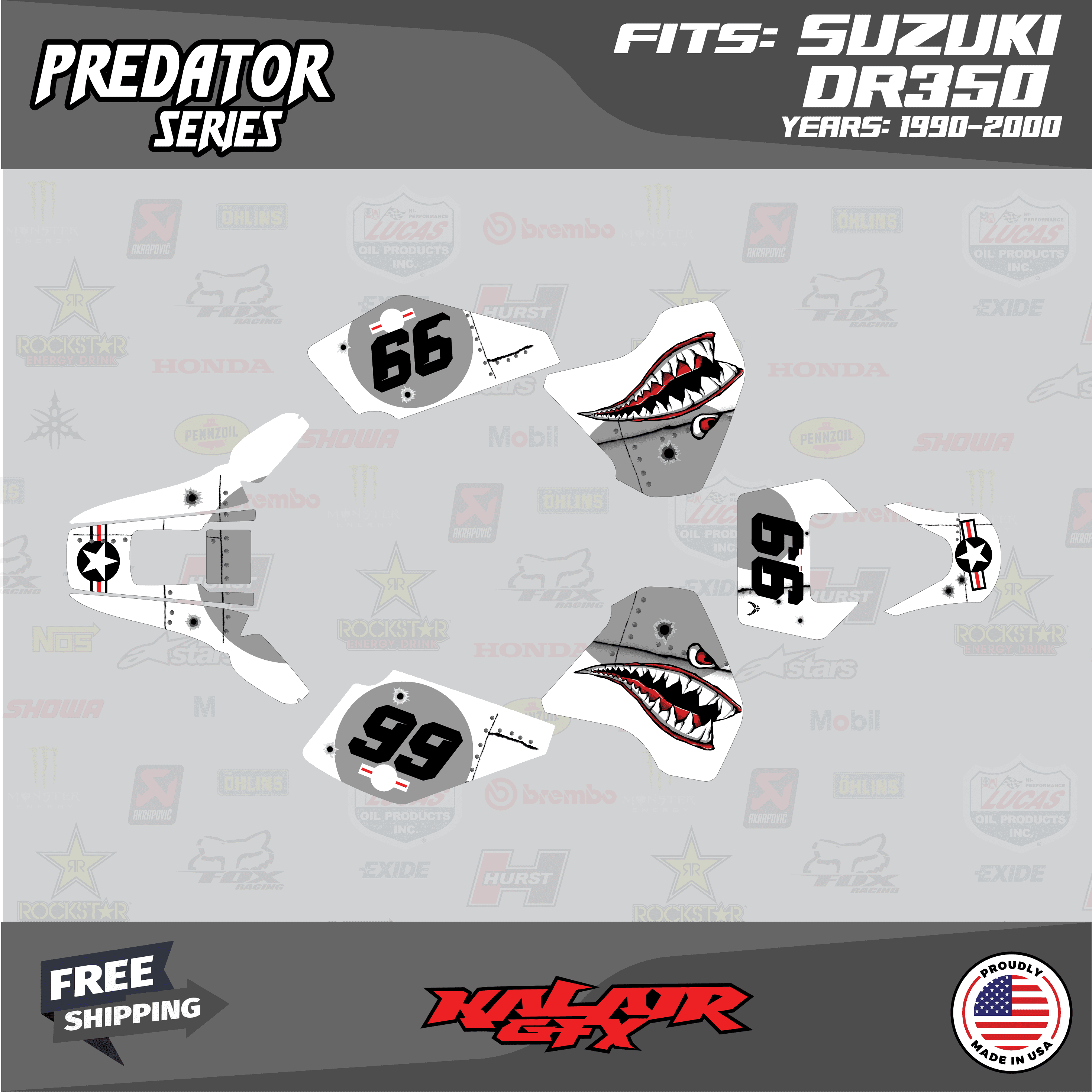 Kalair GFX Graphics Kit for Suzuki DR350 (1990-2000) Predator Series ...