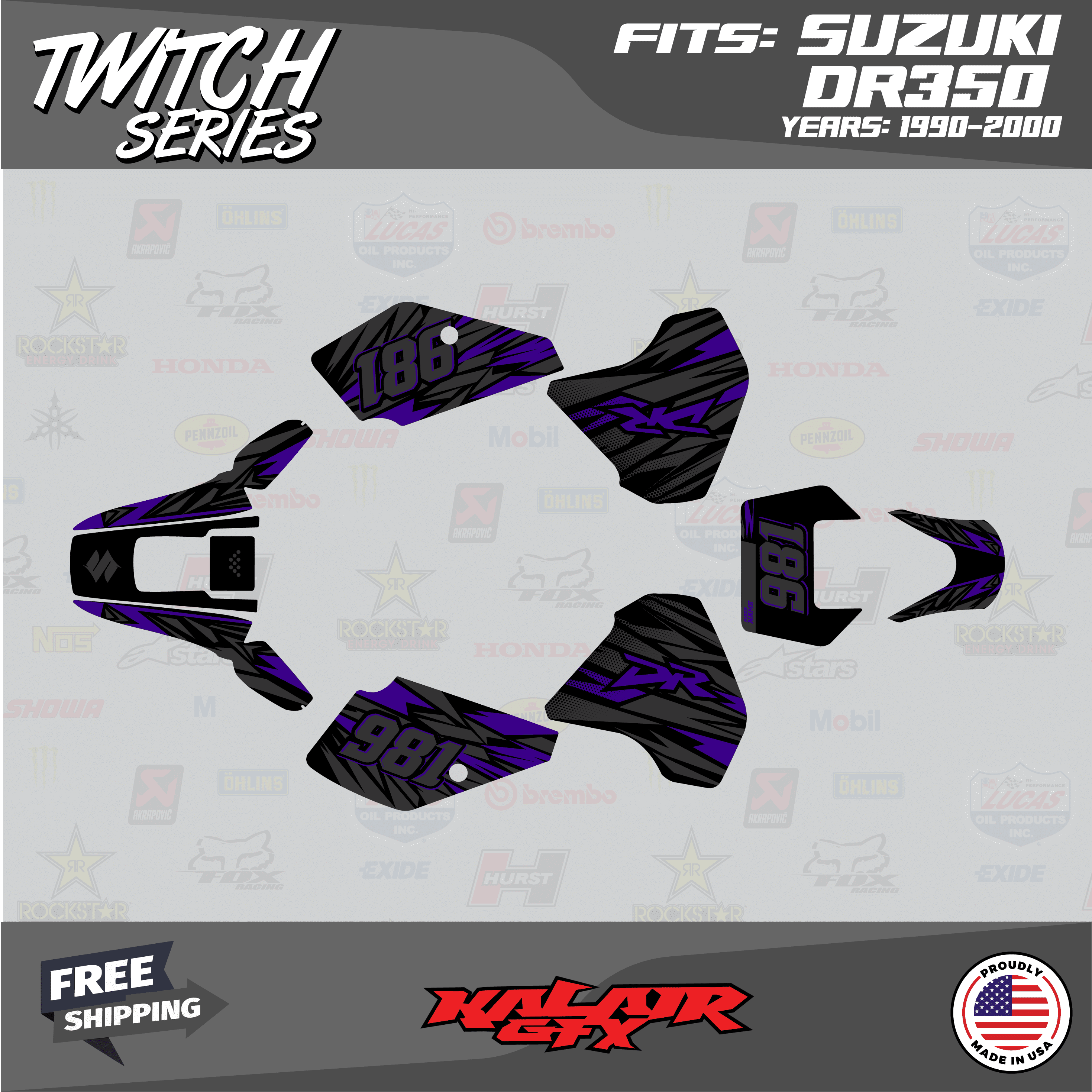 Kalair GFX Graphics Kit for Suzuki DR350 (1990-2000) Twitch Series ...
