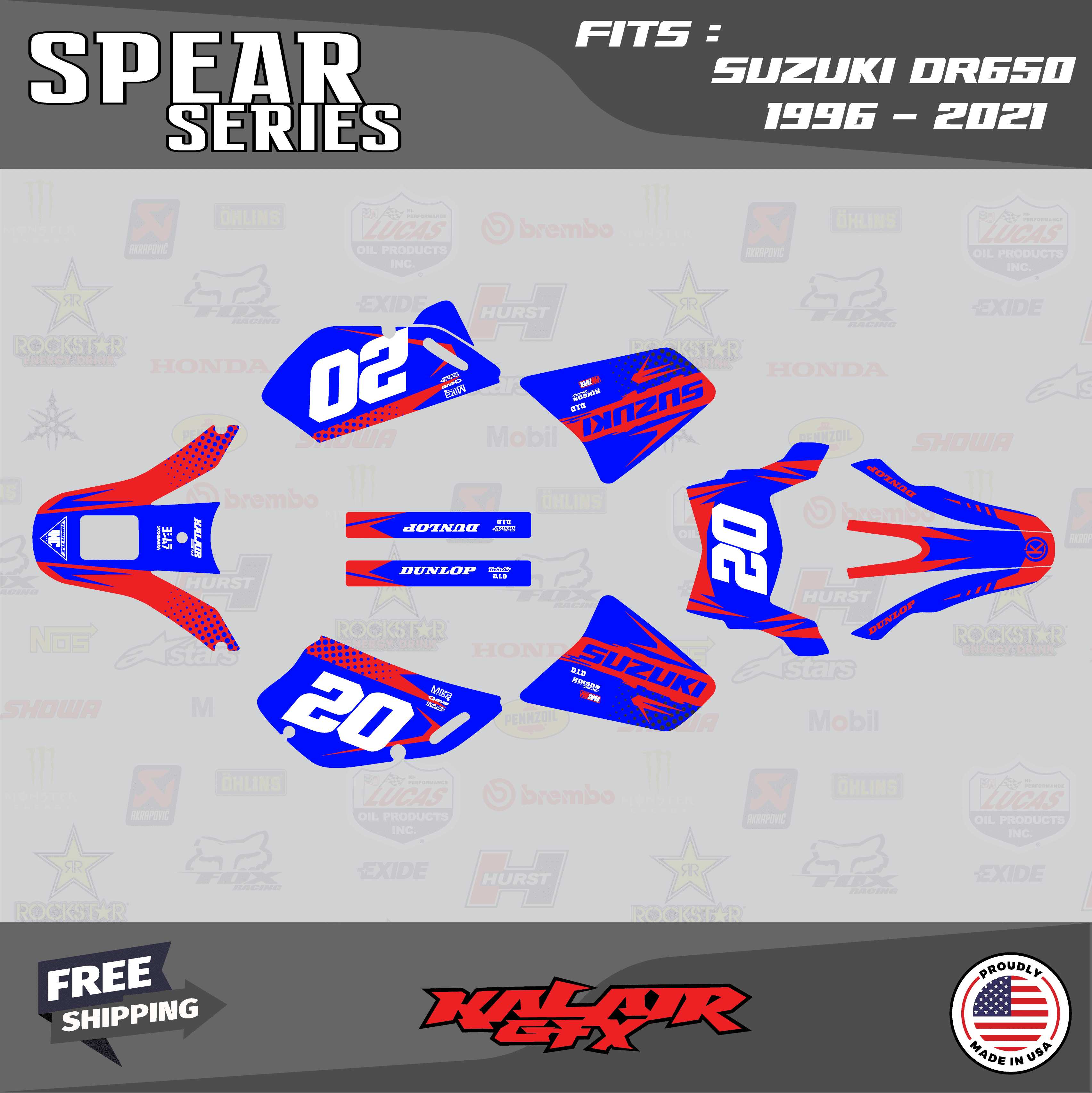 Kalair GFX Graphics Kit for Suzuki DR650 (1996-2021) Spear Series ...