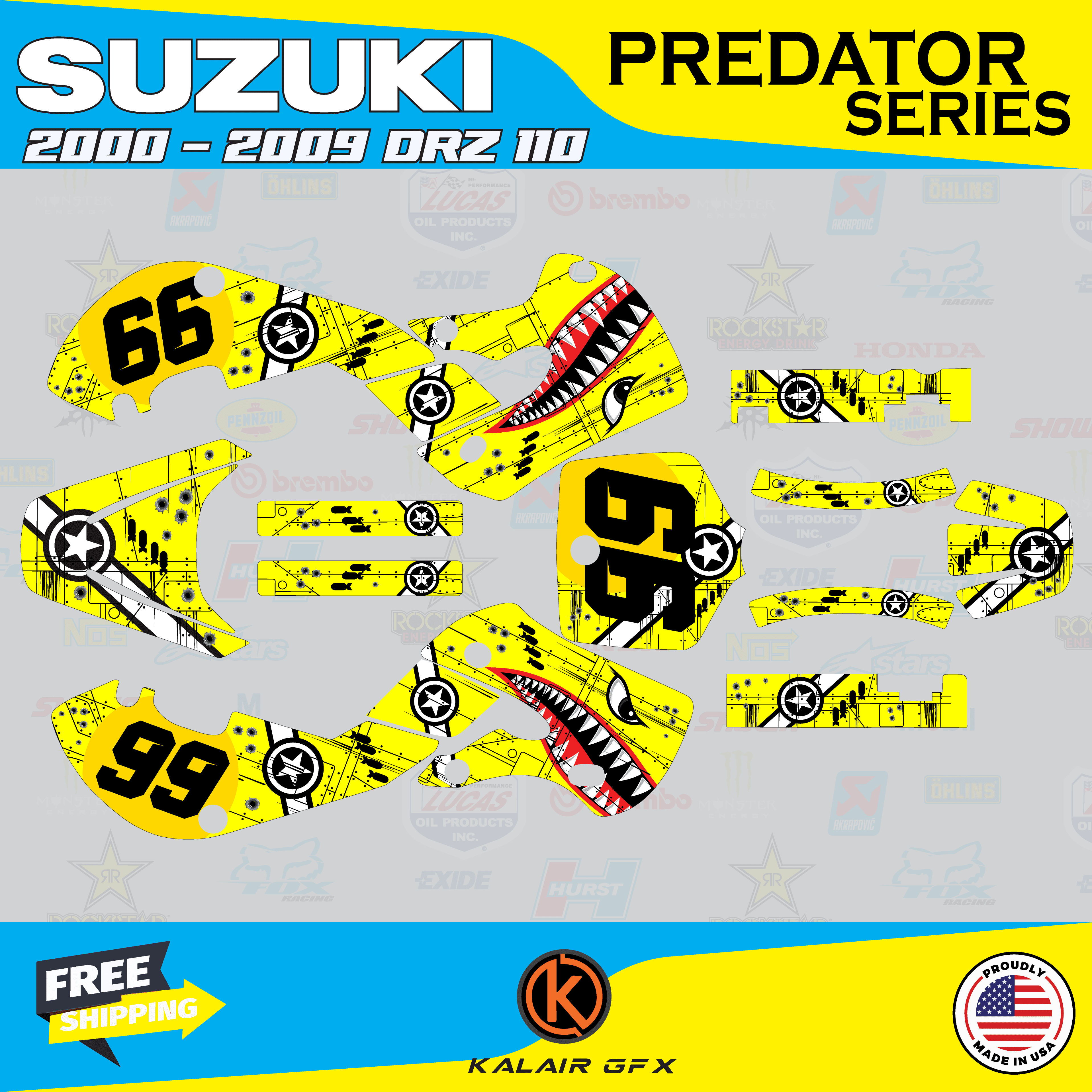 Kalair GFX Graphics Kit for Suzuki DRZ110 (2002-2009) Predator Series ...