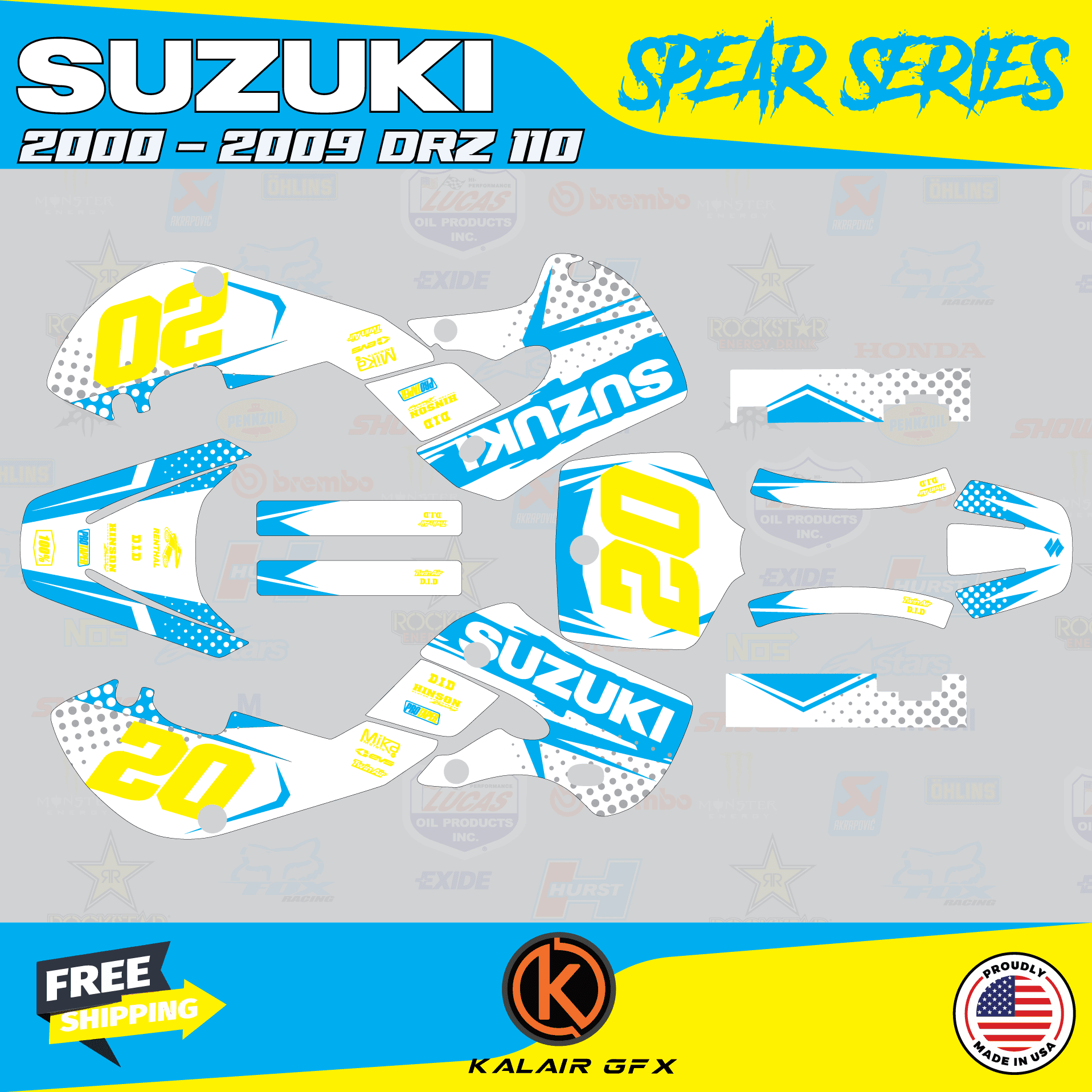 Kalair GFX Graphics Kit for Suzuki DRZ110 (2002-2009) Spear Series ...