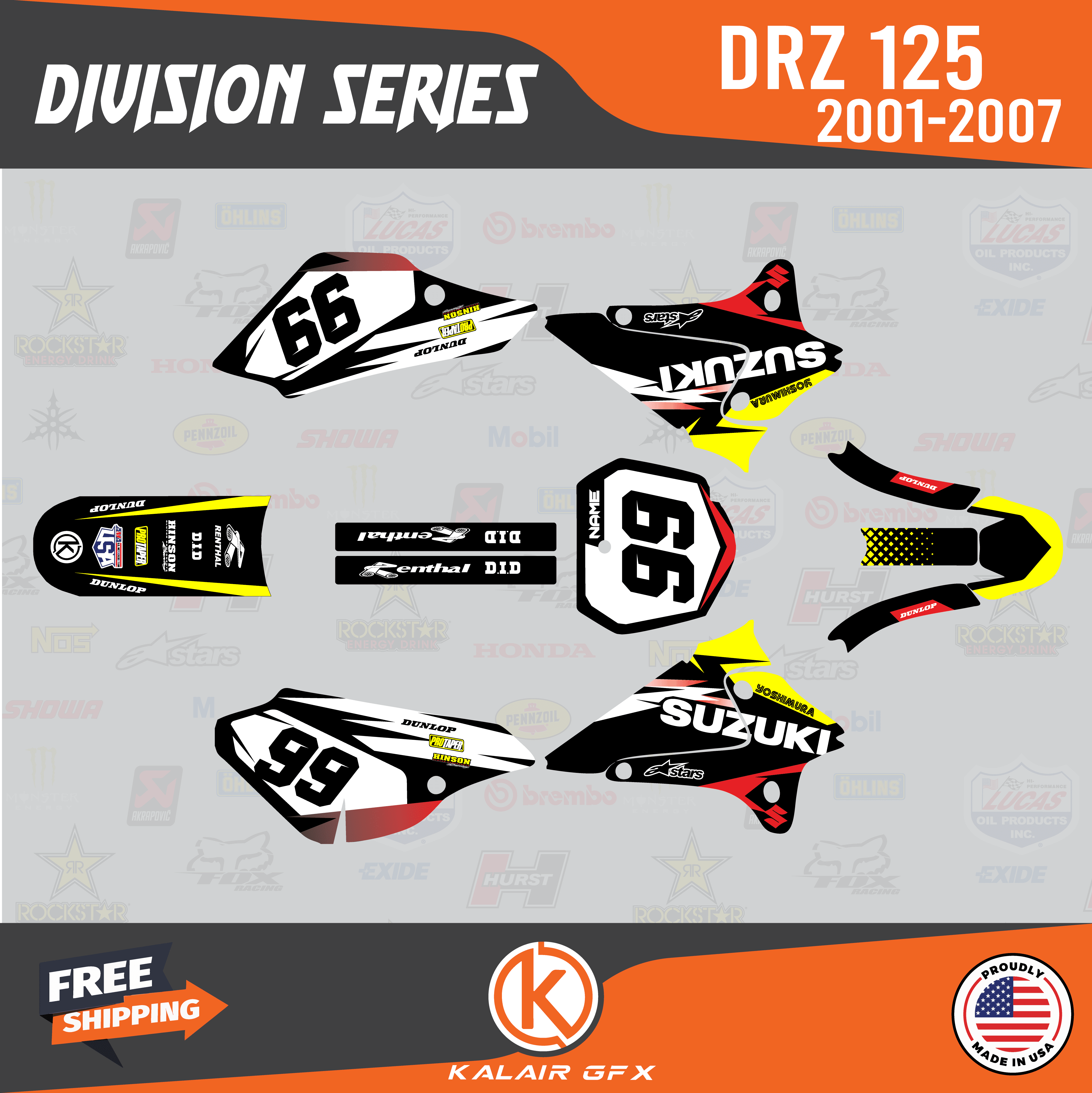 Kalair GFX Graphics Kit for Suzuki DRZ125 (2001-2007) Division Series ...