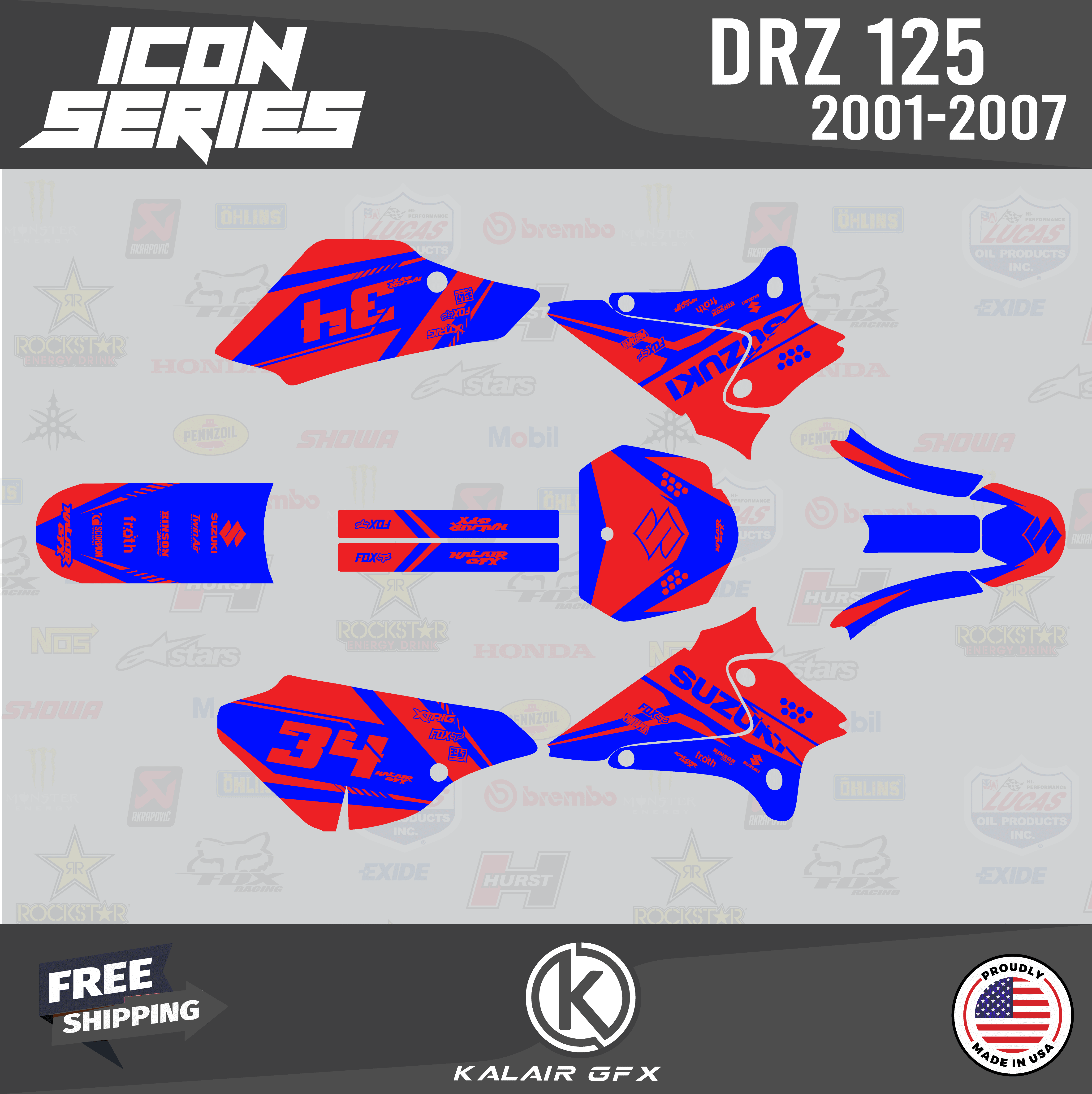 Kalair GFX Graphics Kit for Suzuki DRZ125 (2001-2007) Icon Series ...