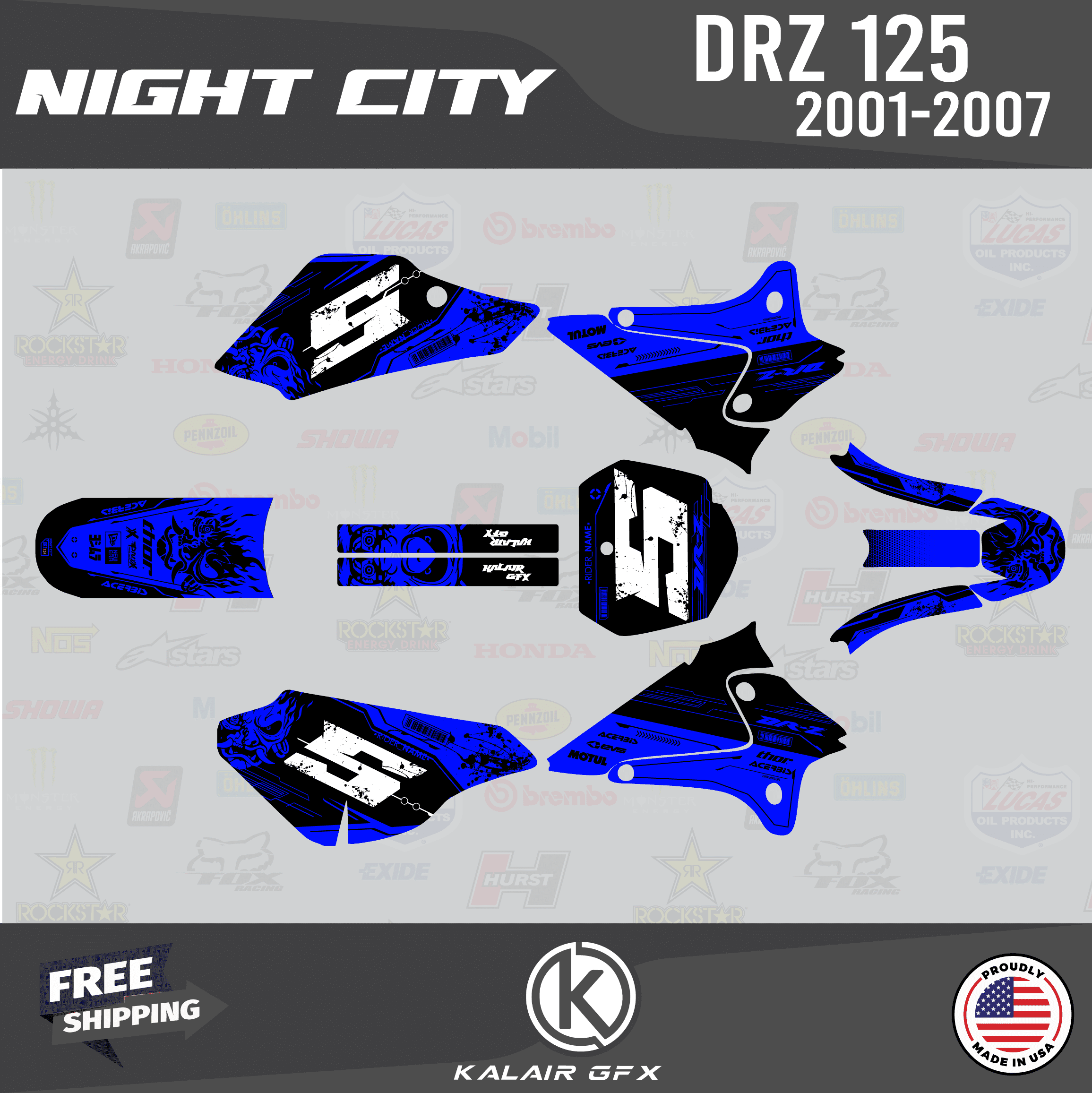 Kalair GFX Graphics Kit for Suzuki DRZ125 (2001-2007) Night-city Series ...