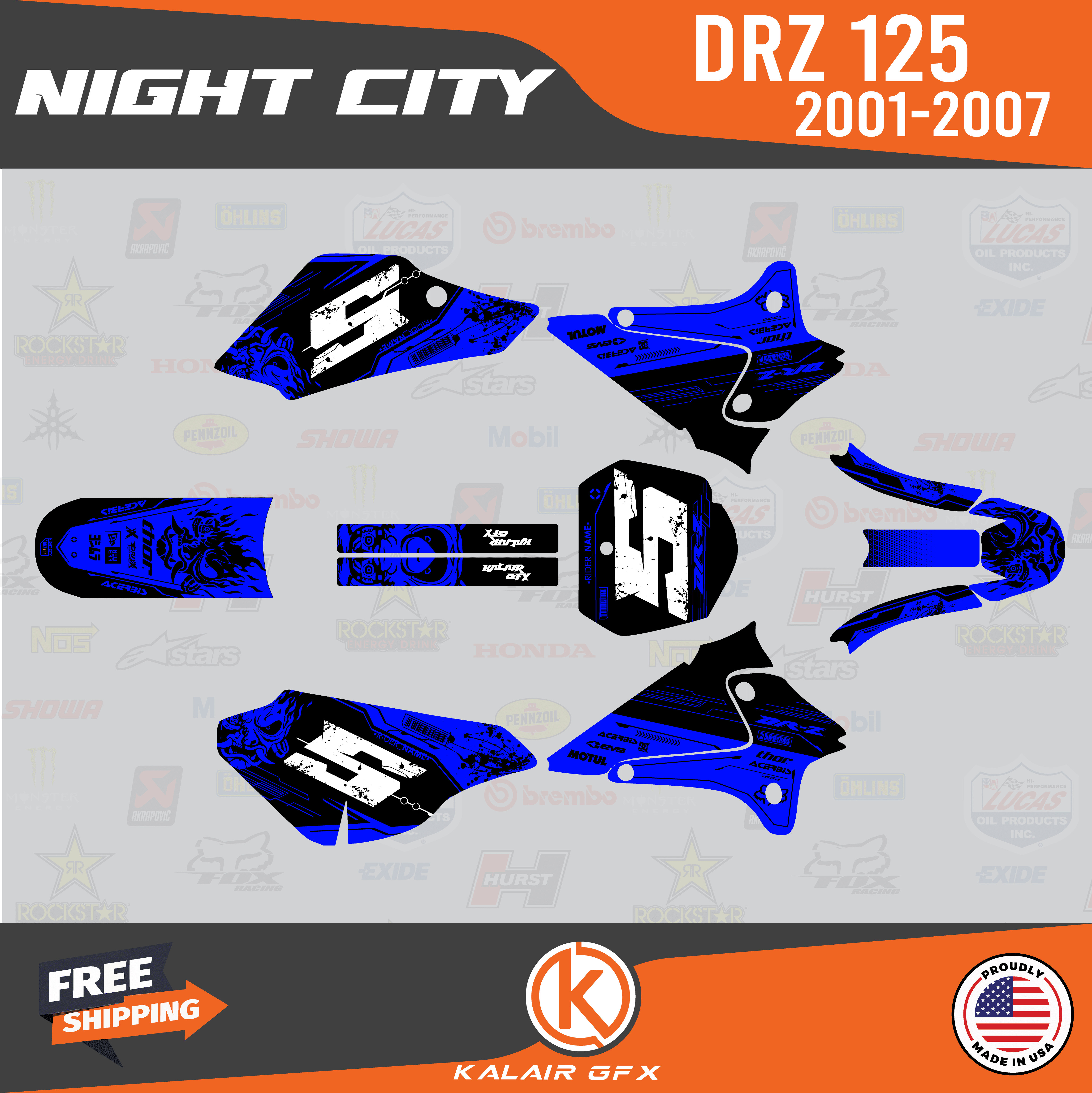 Kalair GFX Graphics Kit for Suzuki DRZ125 (2001-2007) Night-city Series ...