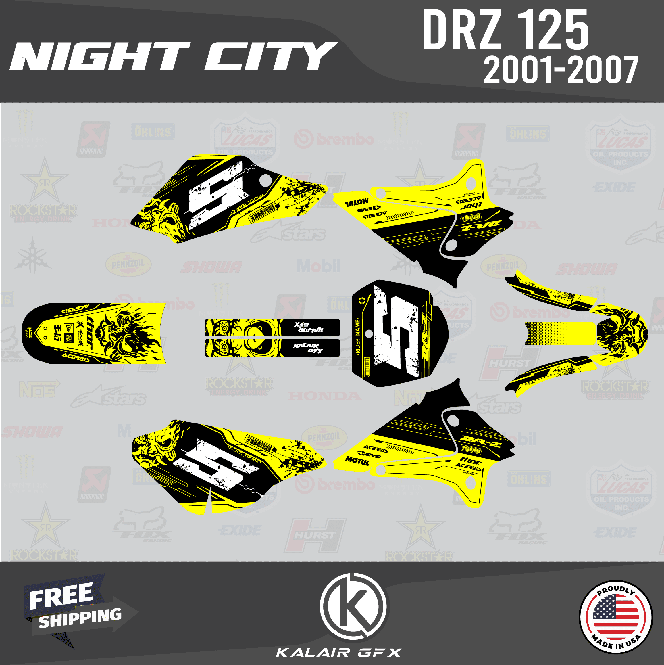 Kalair GFX Graphics Kit for Suzuki DRZ125 (2001-2007) Night-city Series ...