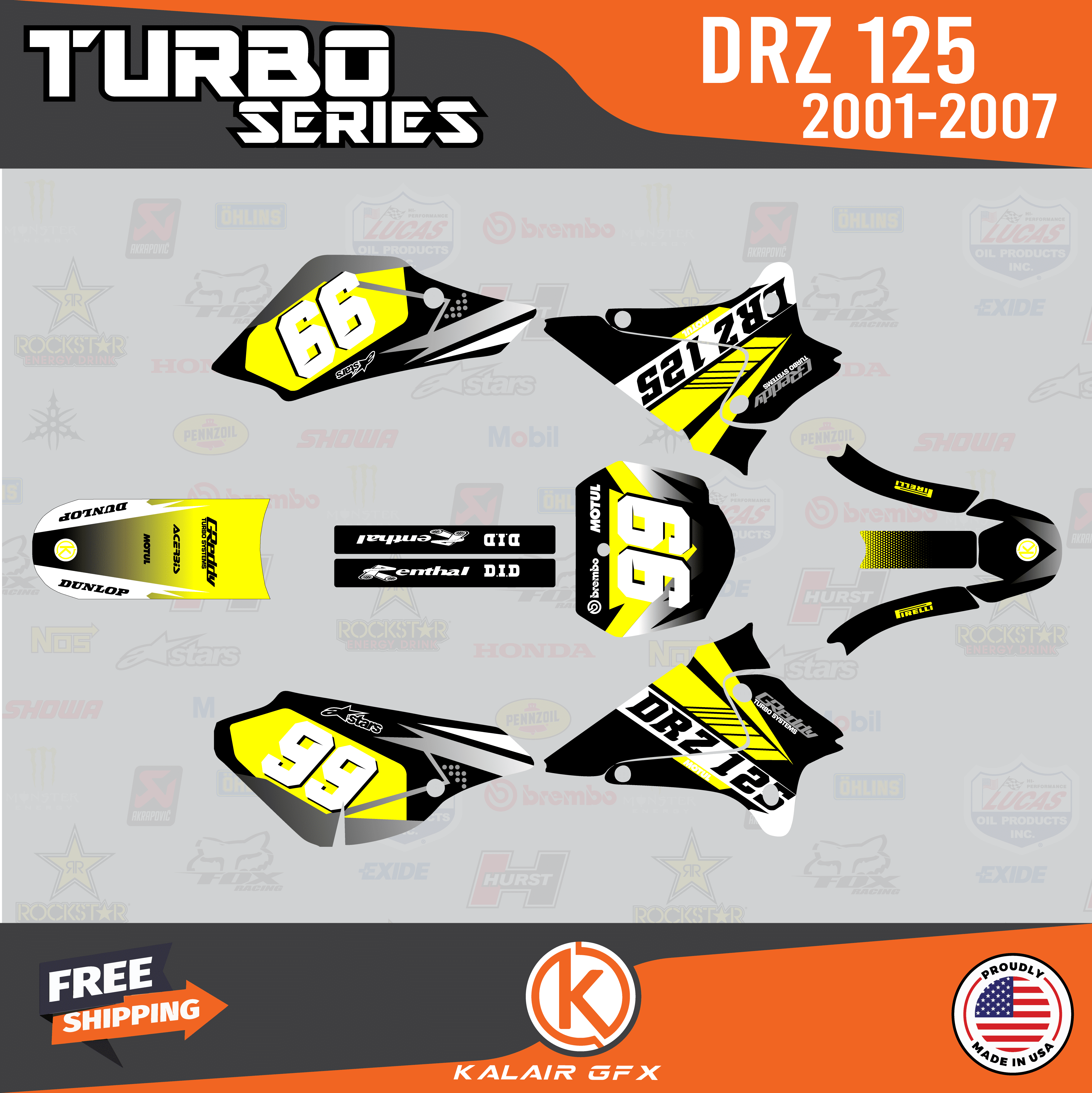 Kalair GFX Graphics Kit for Suzuki DRZ125 (2001-2007) Turbo Series ...