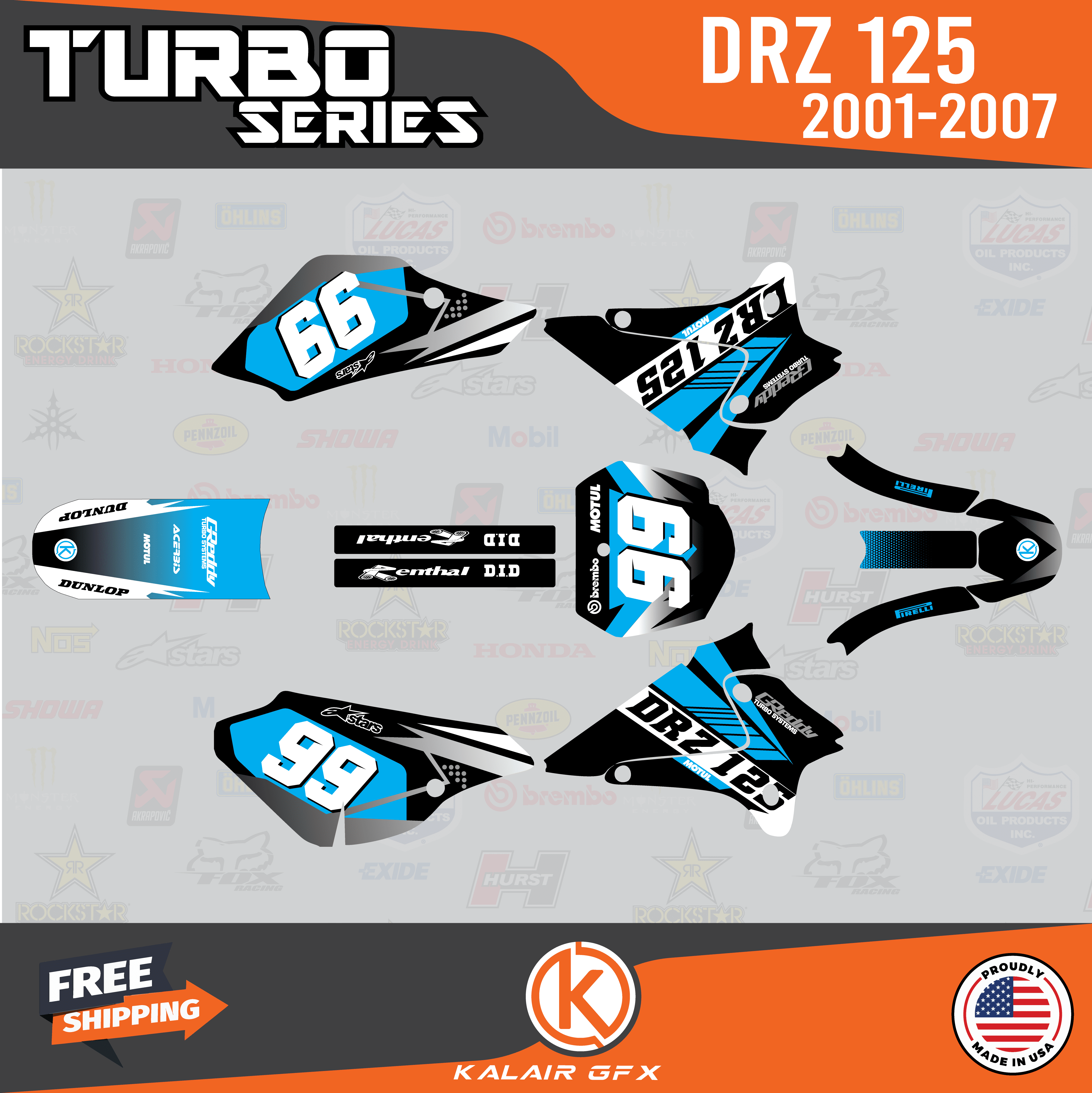 Kalair GFX Graphics Kit for Suzuki DRZ125 (2001-2007) Turbo Series ...