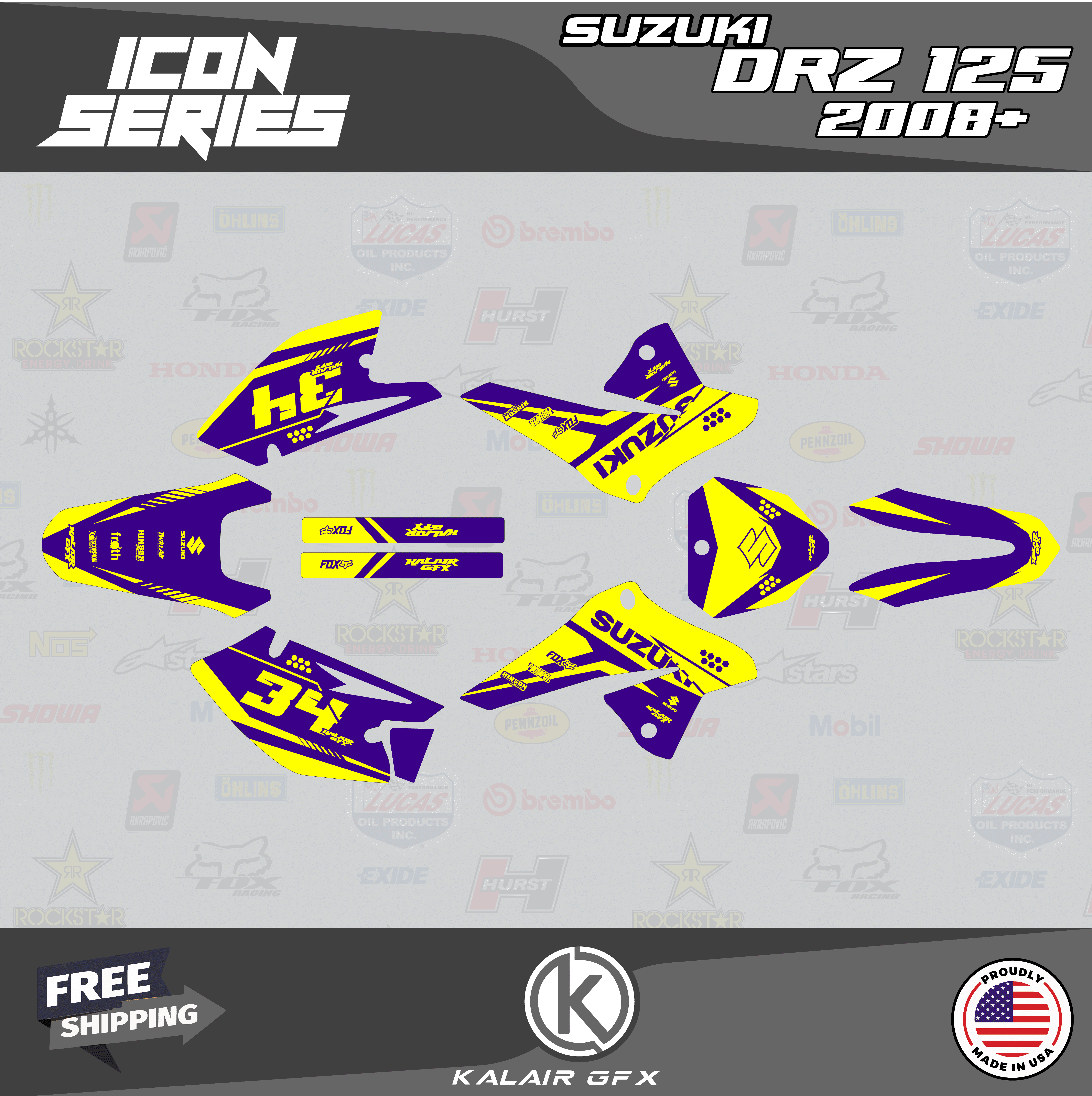Kalair GFX Graphics Kit for Suzuki DRZ125 (2008-2021) Icon Series ...