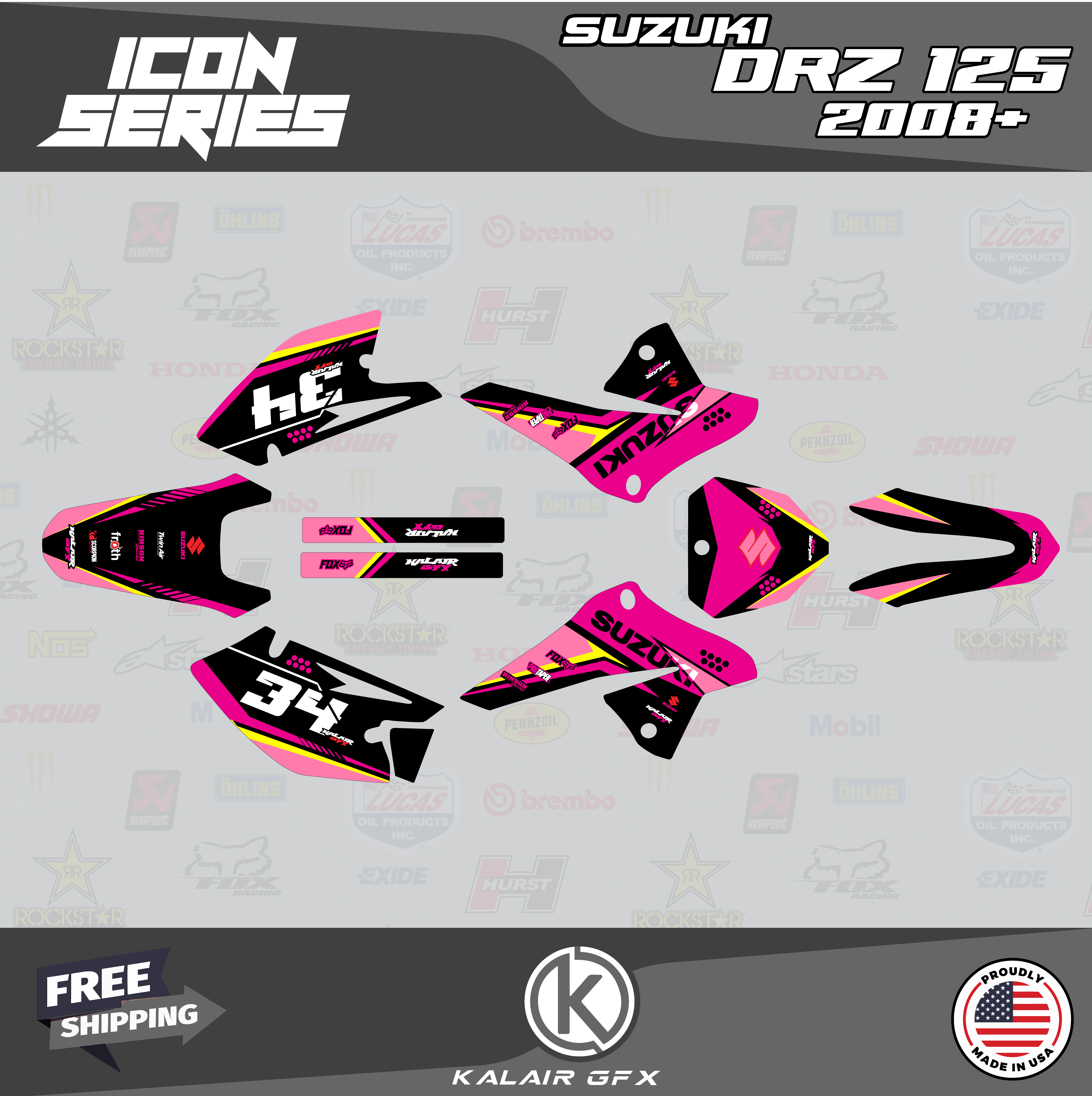 Kalair GFX Graphics Kit for Suzuki DRZ125 (2008-2021) Icon Series ...