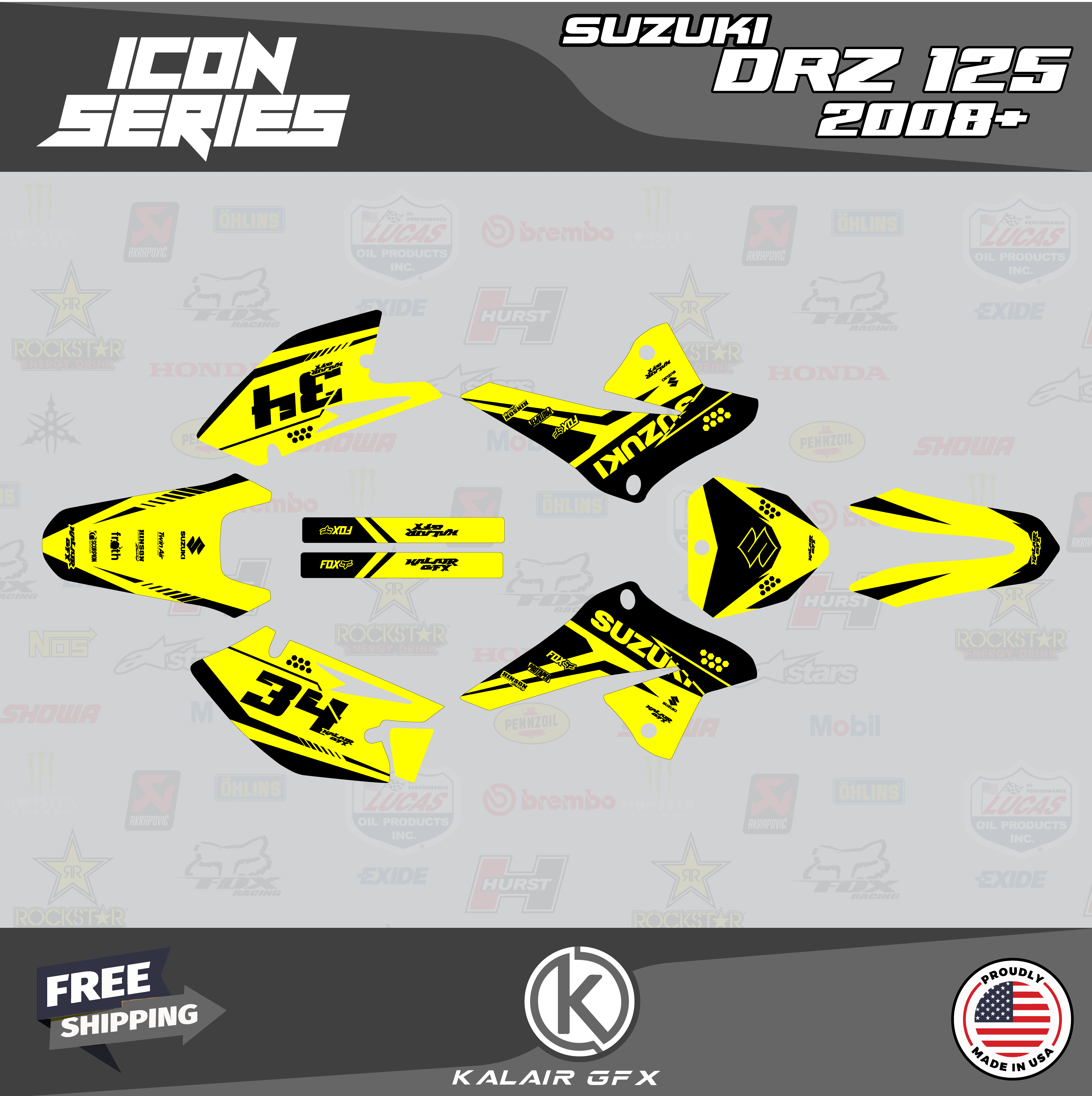 Kalair GFX Graphics Kit for Suzuki DRZ125 (2008-2021) Icon Series ...