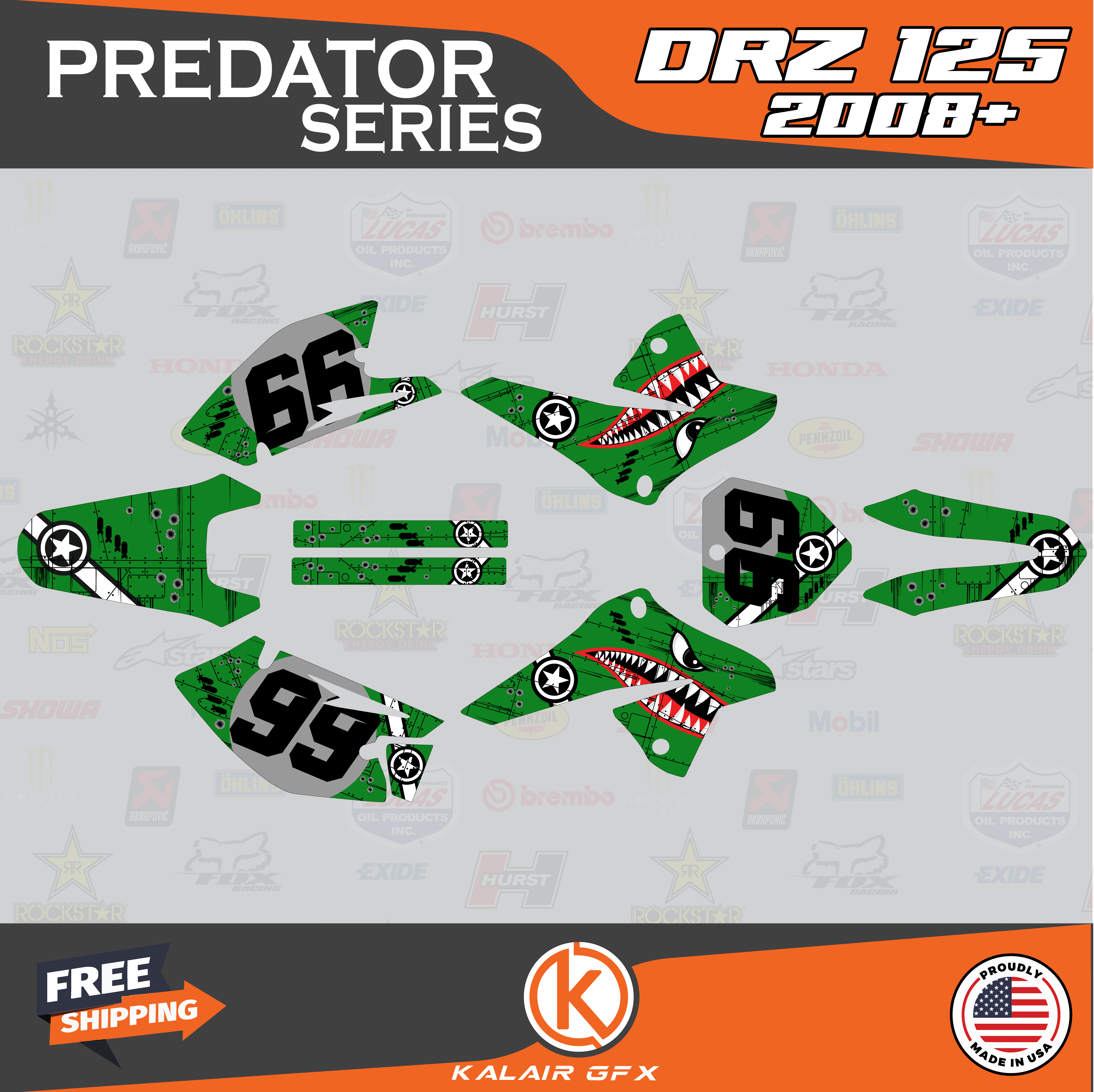 Kalair GFX Graphics Kit for Suzuki DRZ125 (2008-2021) Predator Series ...