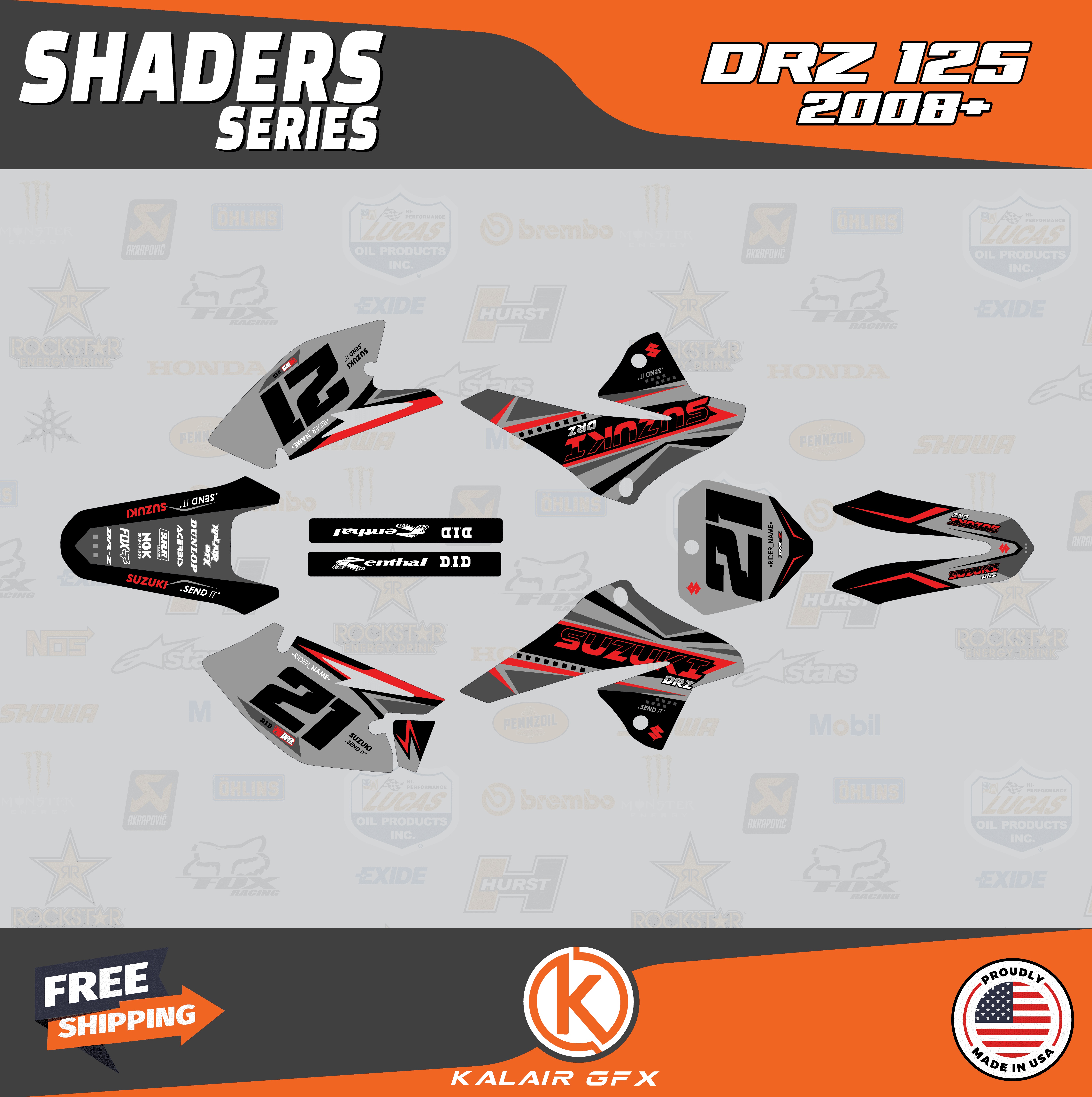 Kalair GFX Graphics Kit for Suzuki DRZ125 (2008-2021) Shaders Series ...