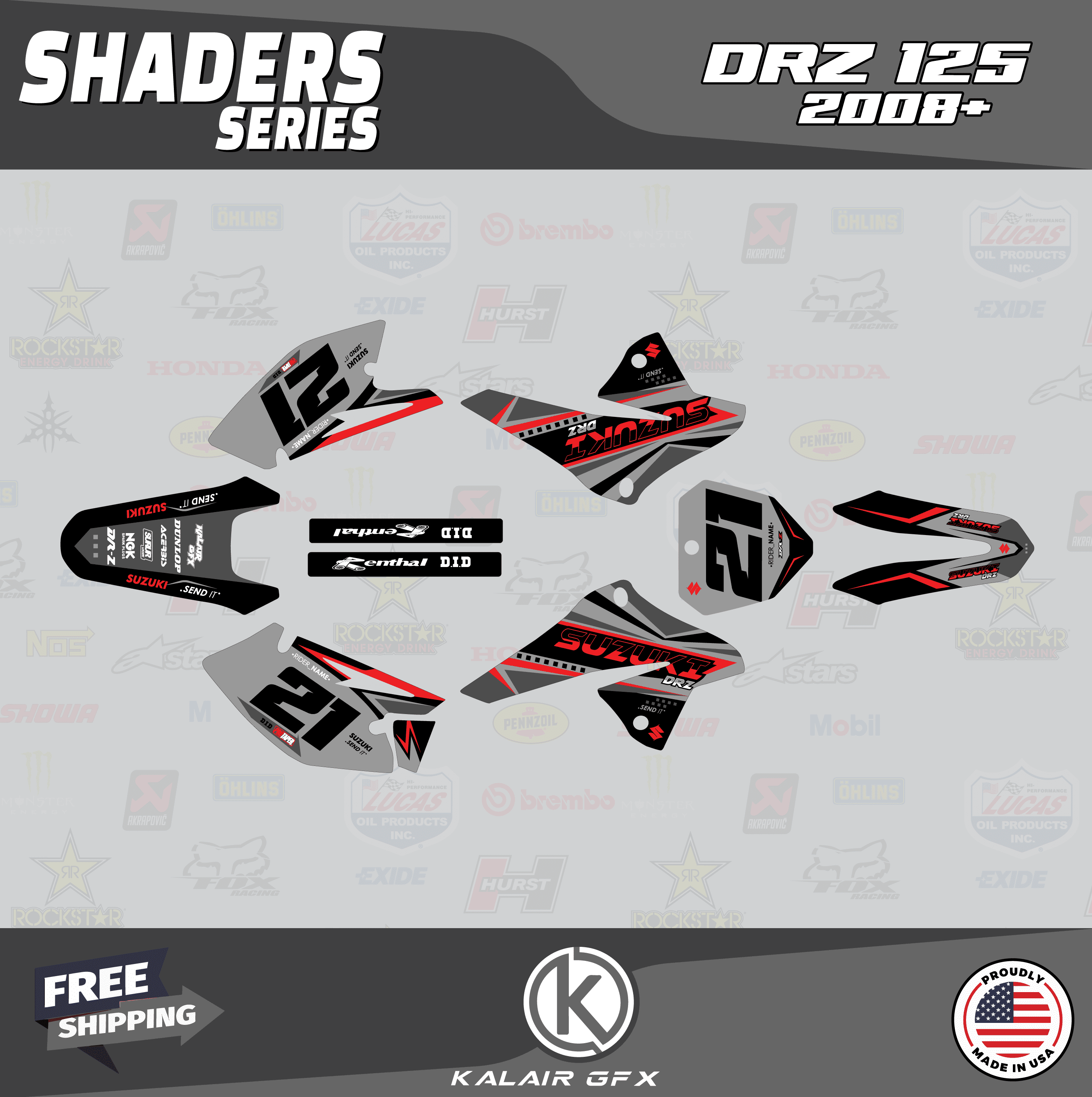 Kalair GFX Graphics Kit for Suzuki DRZ125 (2008-2021) Shaders Series ...