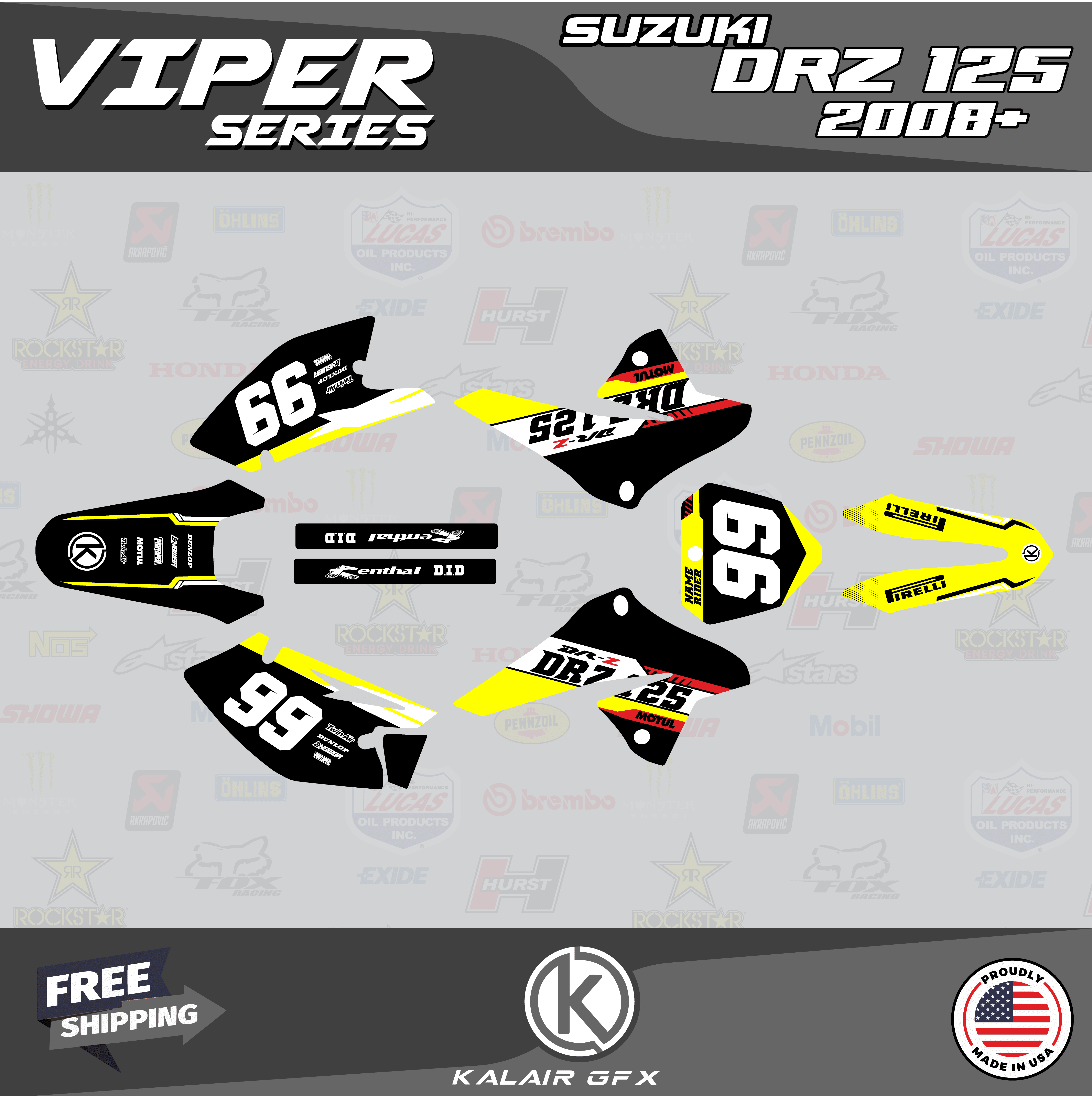 Kalair GFX Graphics Kit for Suzuki DRZ125 (2008-2021) Viper Series ...