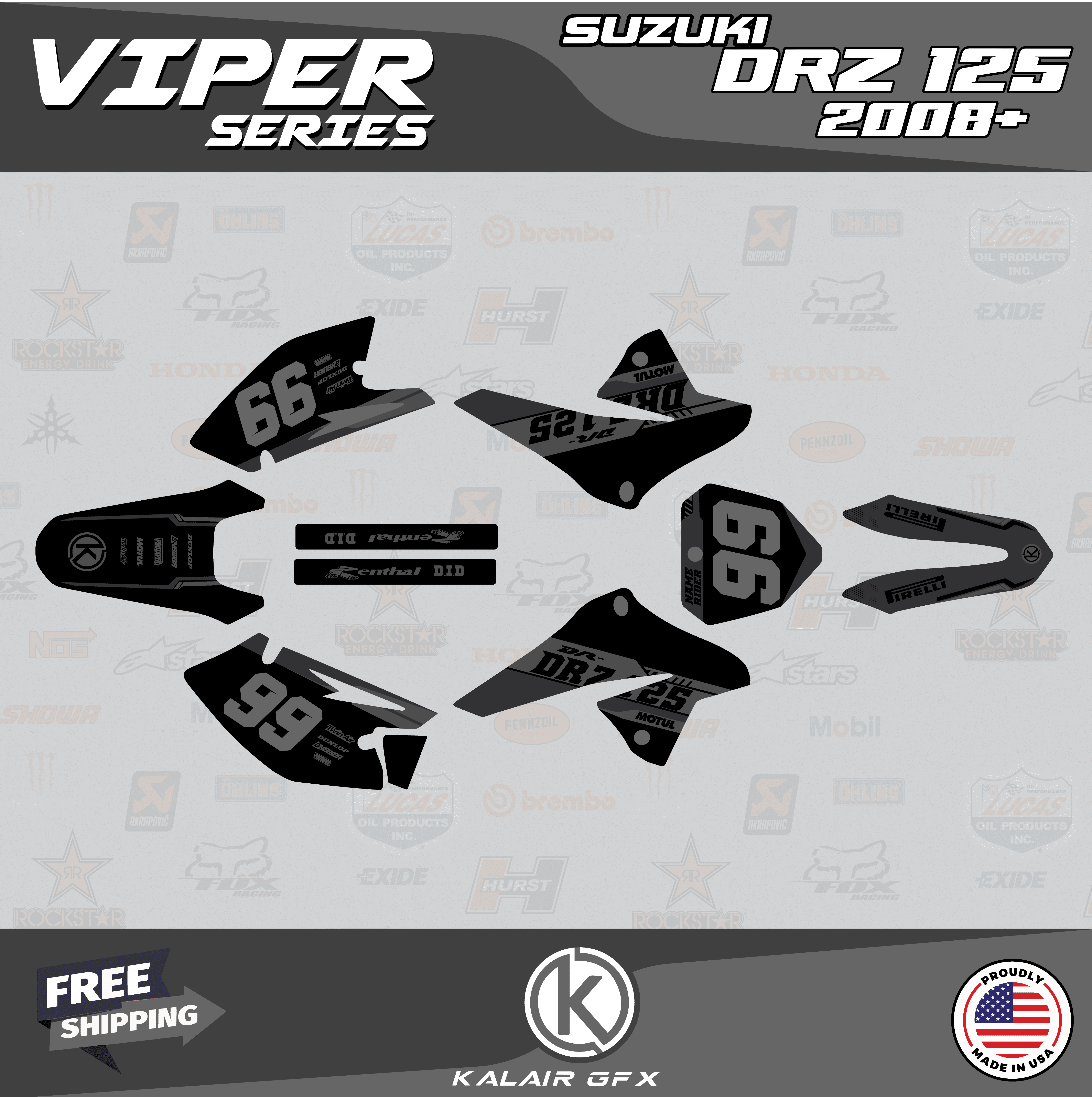 Kalair GFX Graphics Kit for Suzuki DRZ125 (2008-2021) Viper Series ...