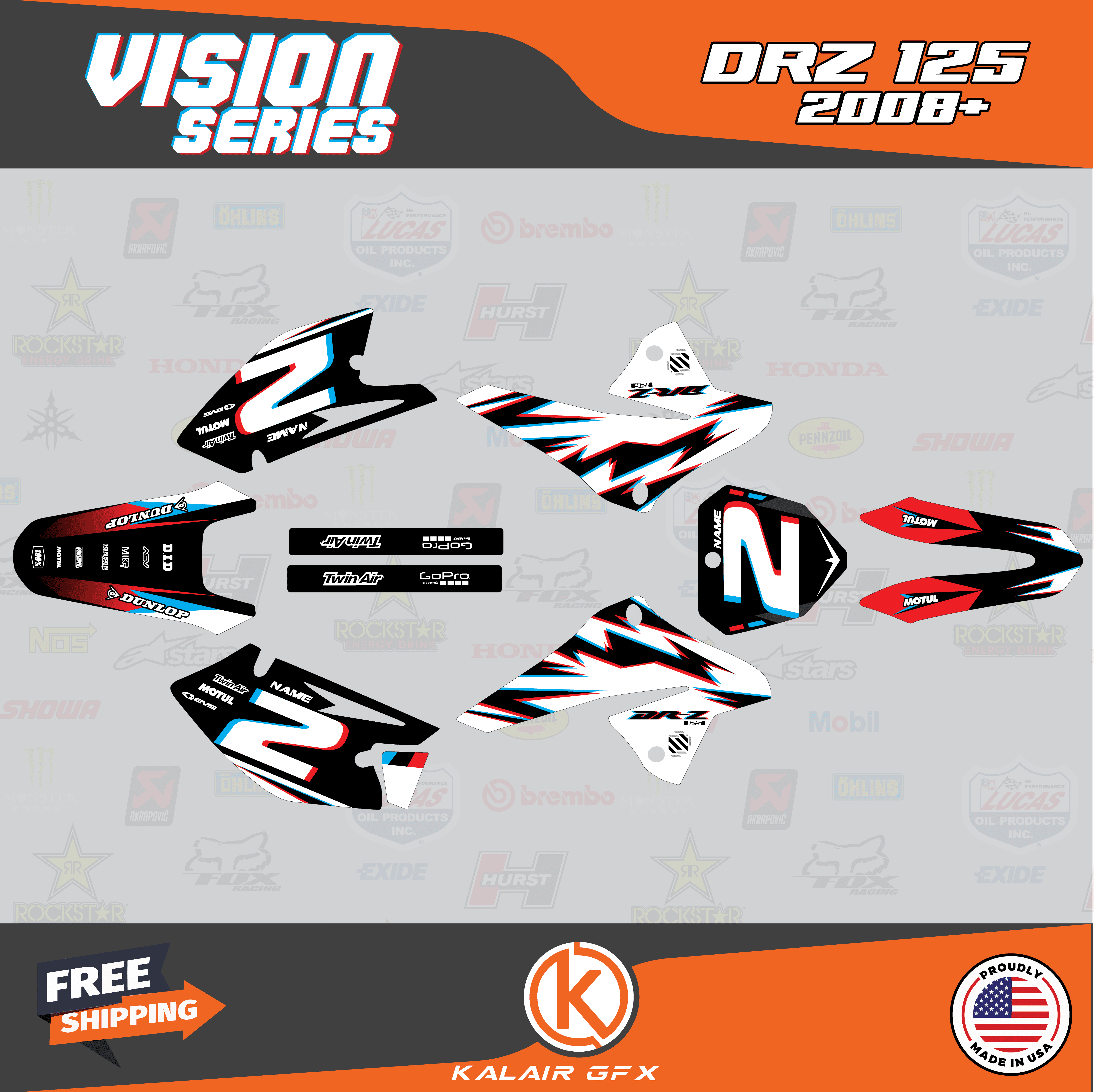 Kalair GFX Graphics Kit for Suzuki DRZ125 (2008-2021) Vision Series ...