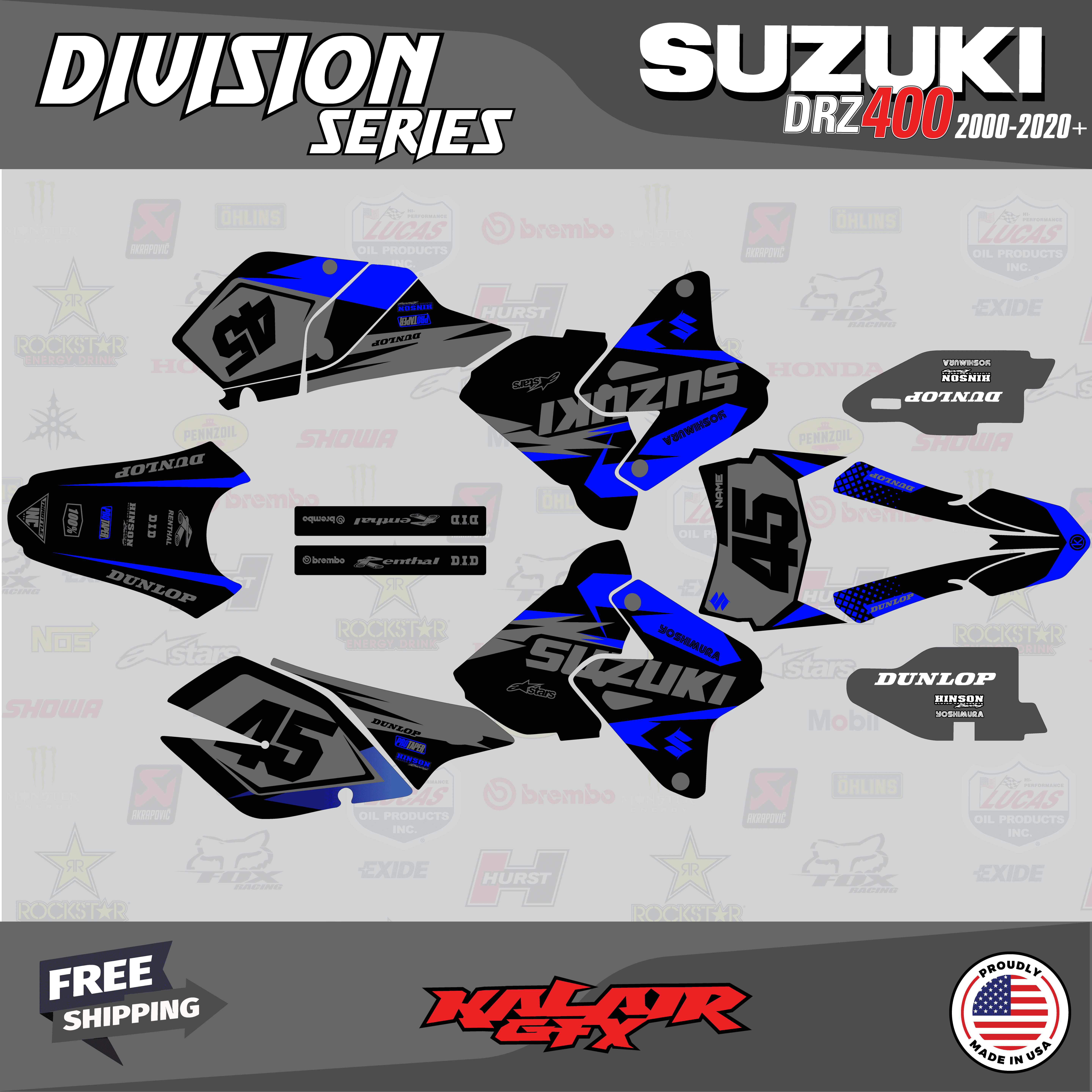 Kalair GFX Graphics Kit for Suzuki DRZ400SM (2001-2023) Division Series ...