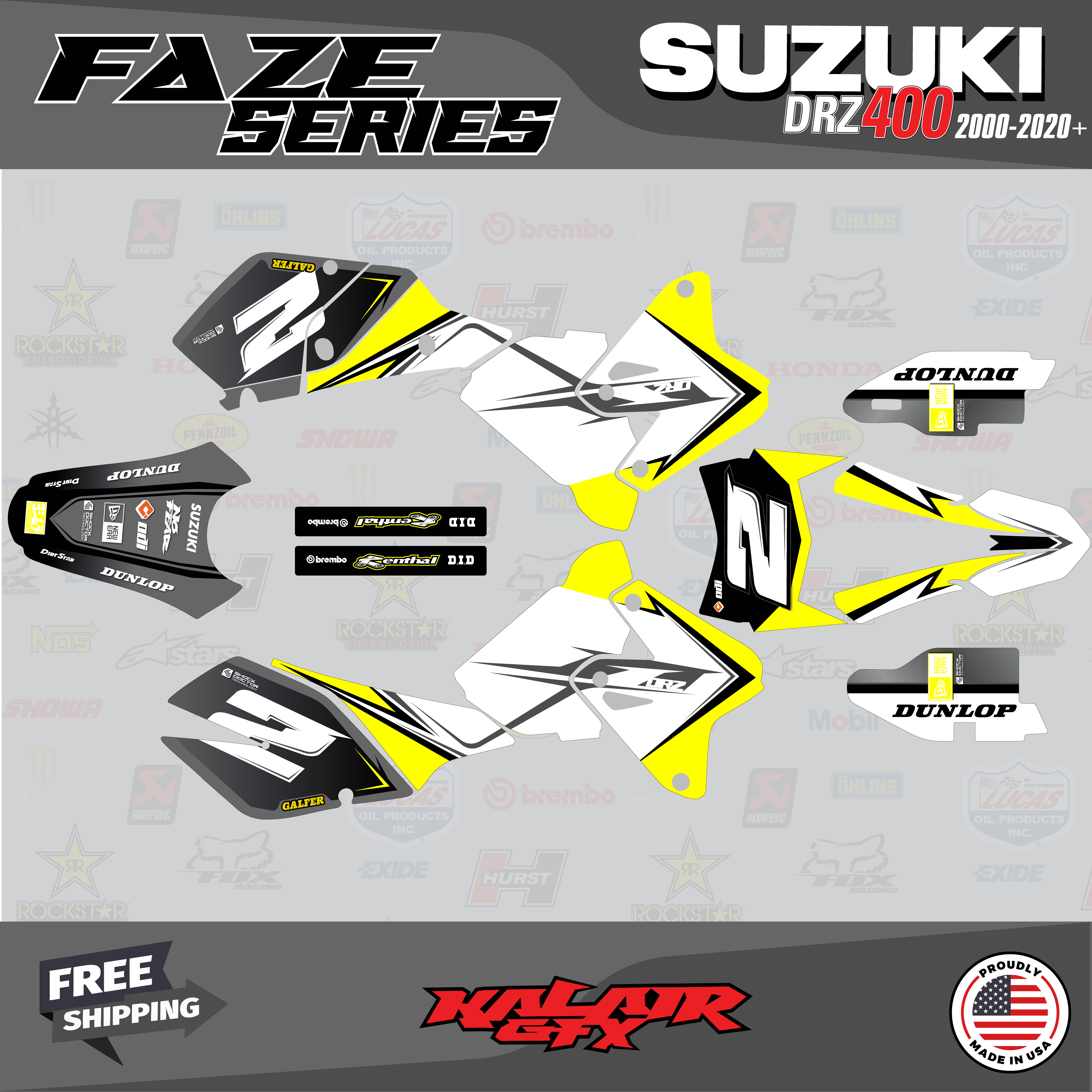 Kalair GFX Graphics Kit for Suzuki DRZ400SM (2001-2023) Faze Series ...