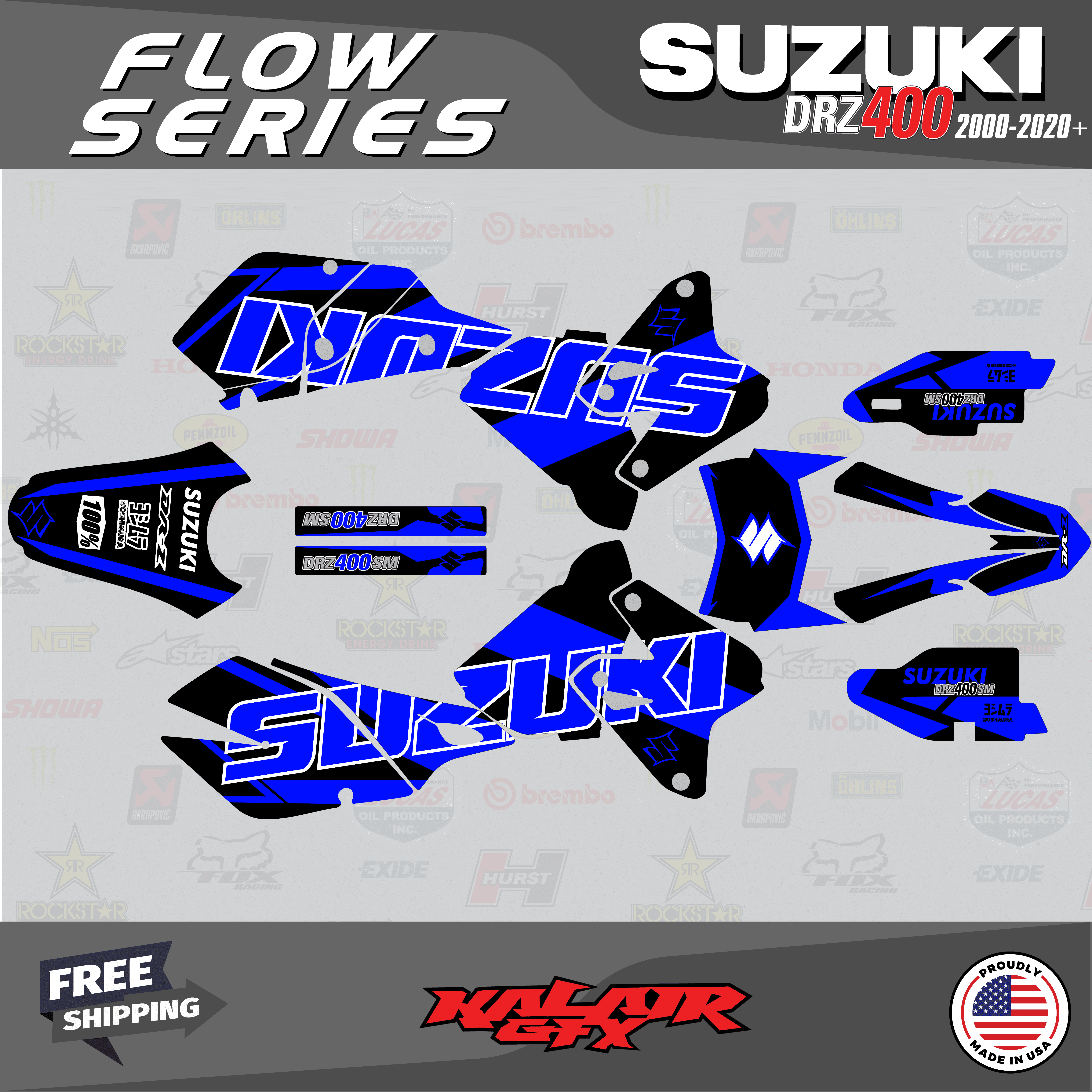 Kalair GFX Graphics Kit for Suzuki DRZ400SM (2001-2023) Flow Series ...