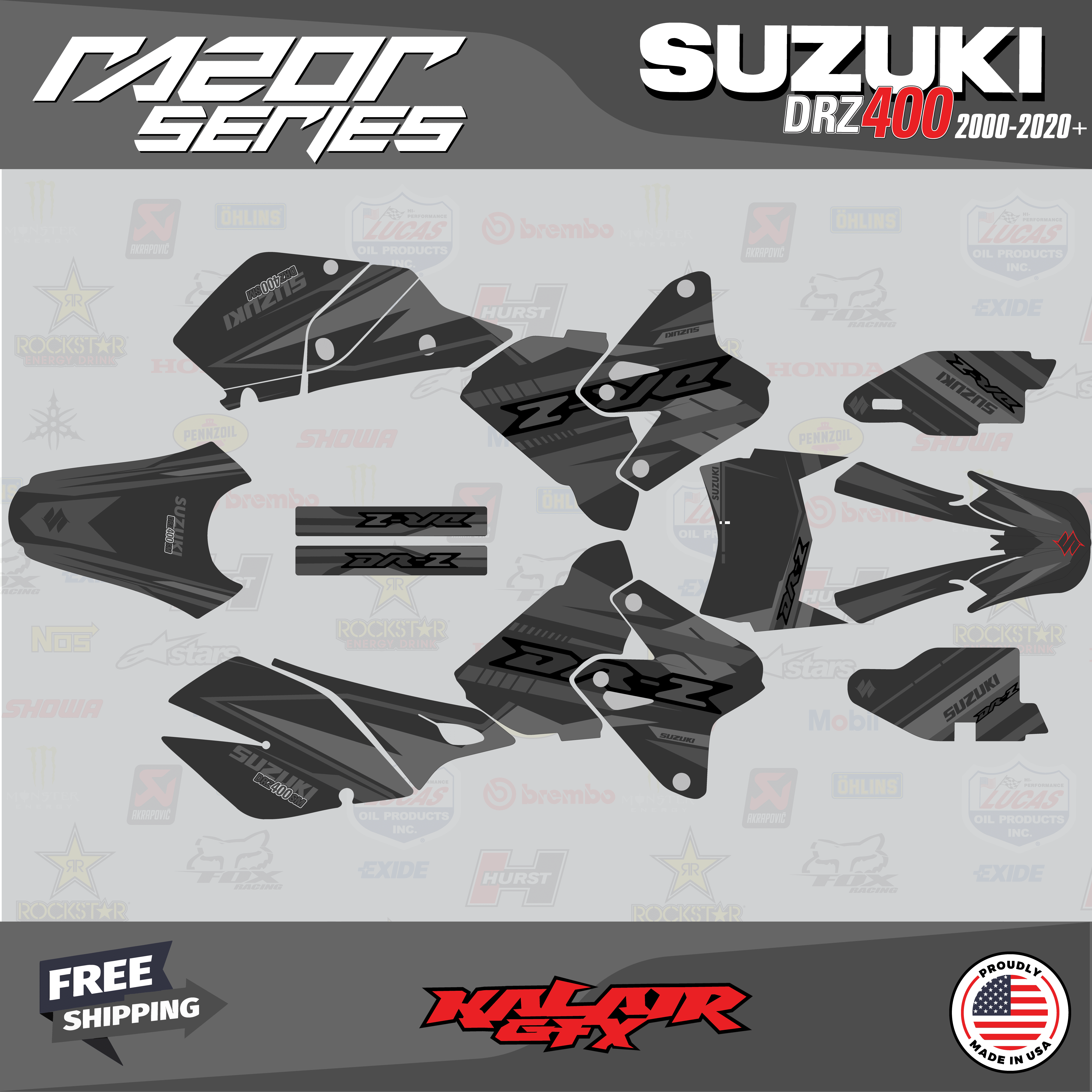 Kalair GFX Graphics Kit for Suzuki DRZ400SM (2001-2023) Razor Series ...