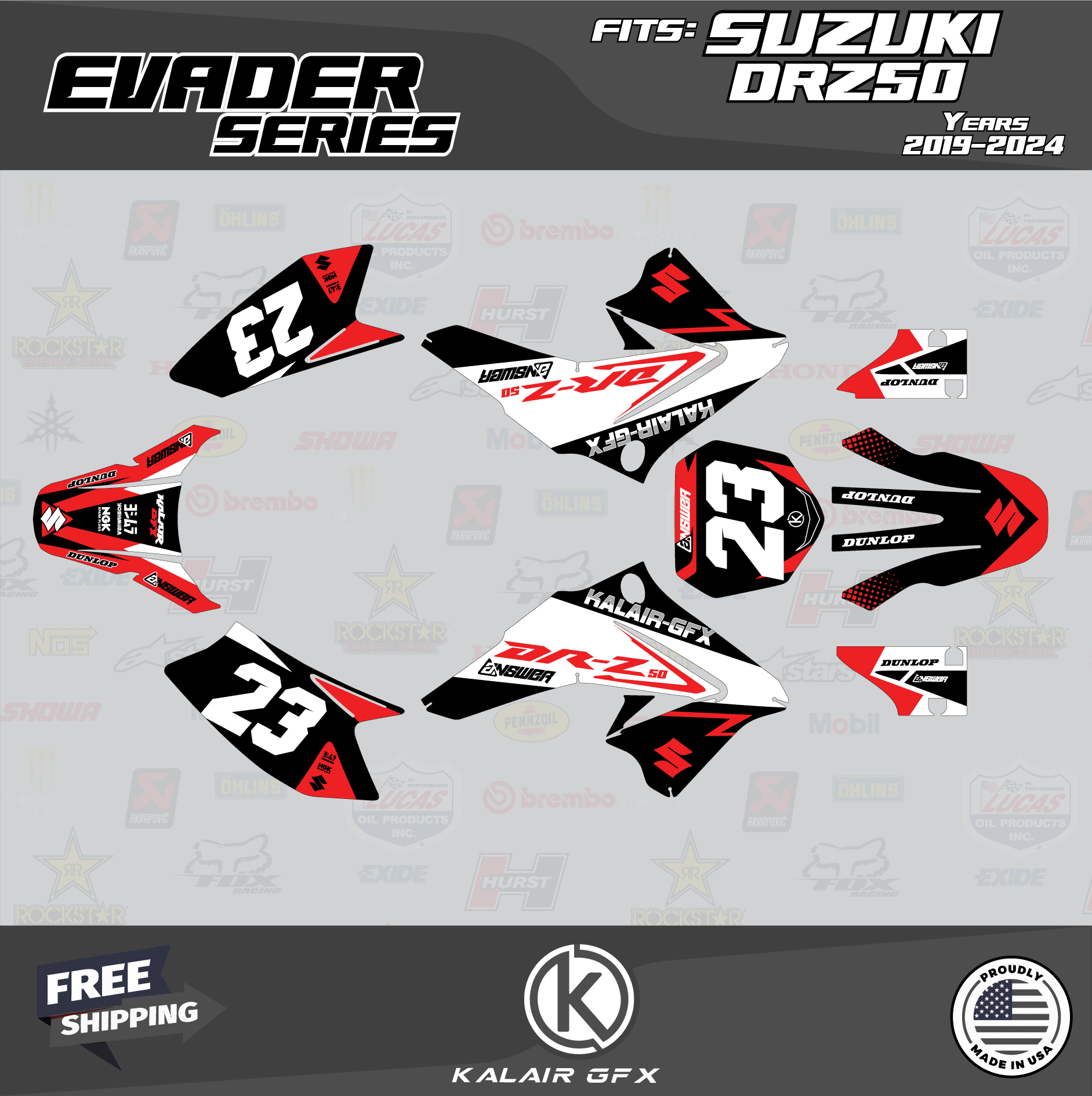 Kalair GFX Graphics Kit for Suzuki DRZ50 (2019-2024) Evader Series ...