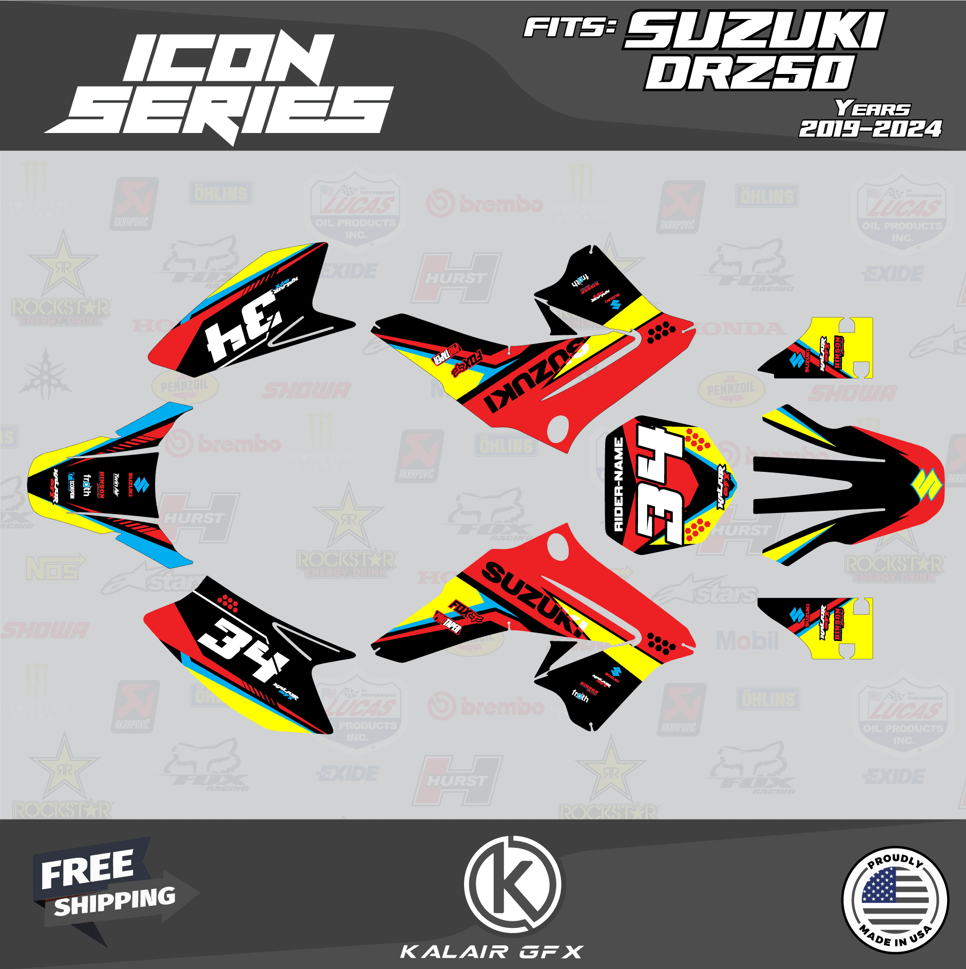Kalair GFX Graphics Kit for Suzuki DRZ50 (2019-2024) Icon Series ...
