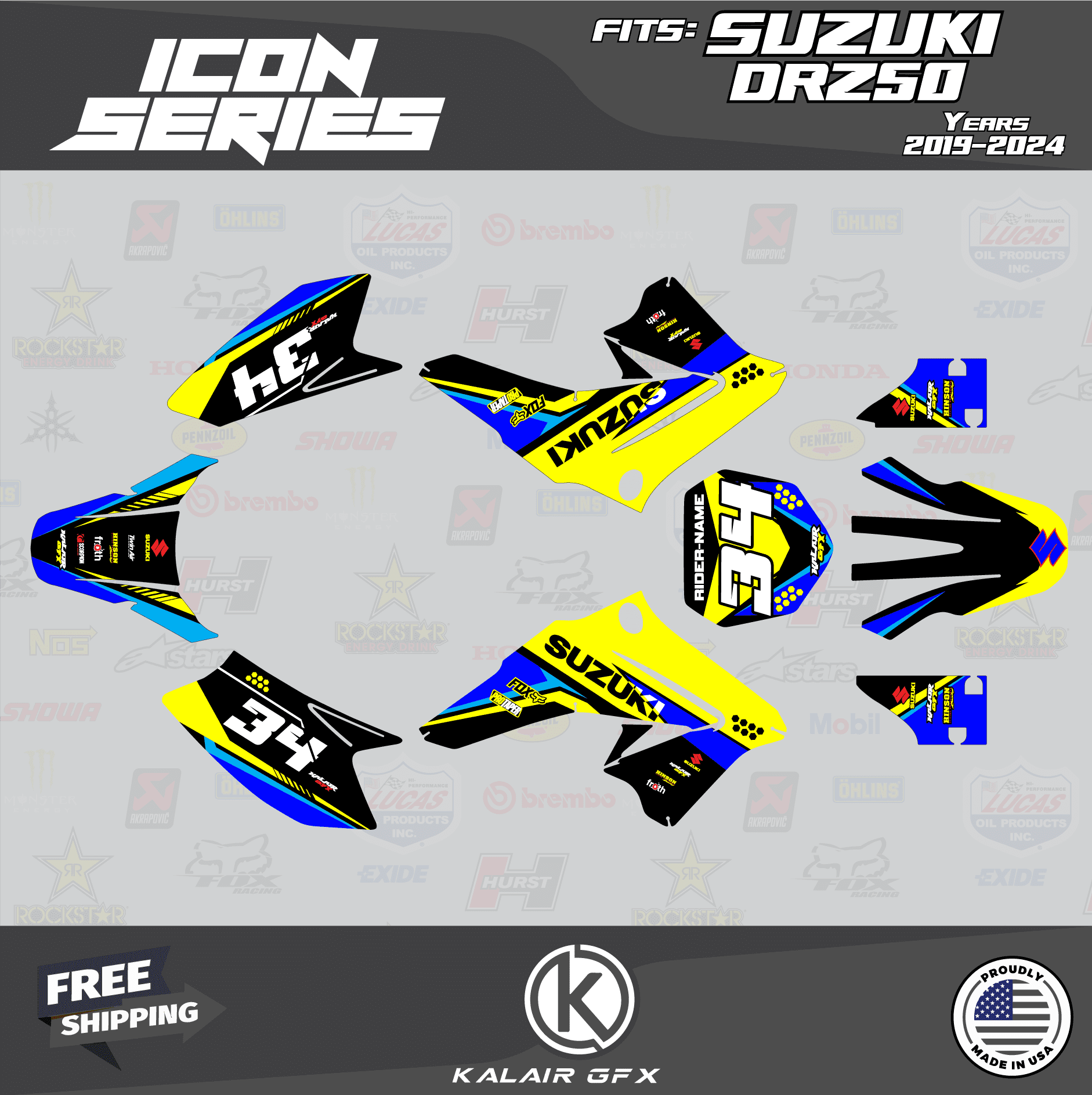 Kalair GFX Graphics Kit for Suzuki DRZ50 (2019-2024) Icon Series ...