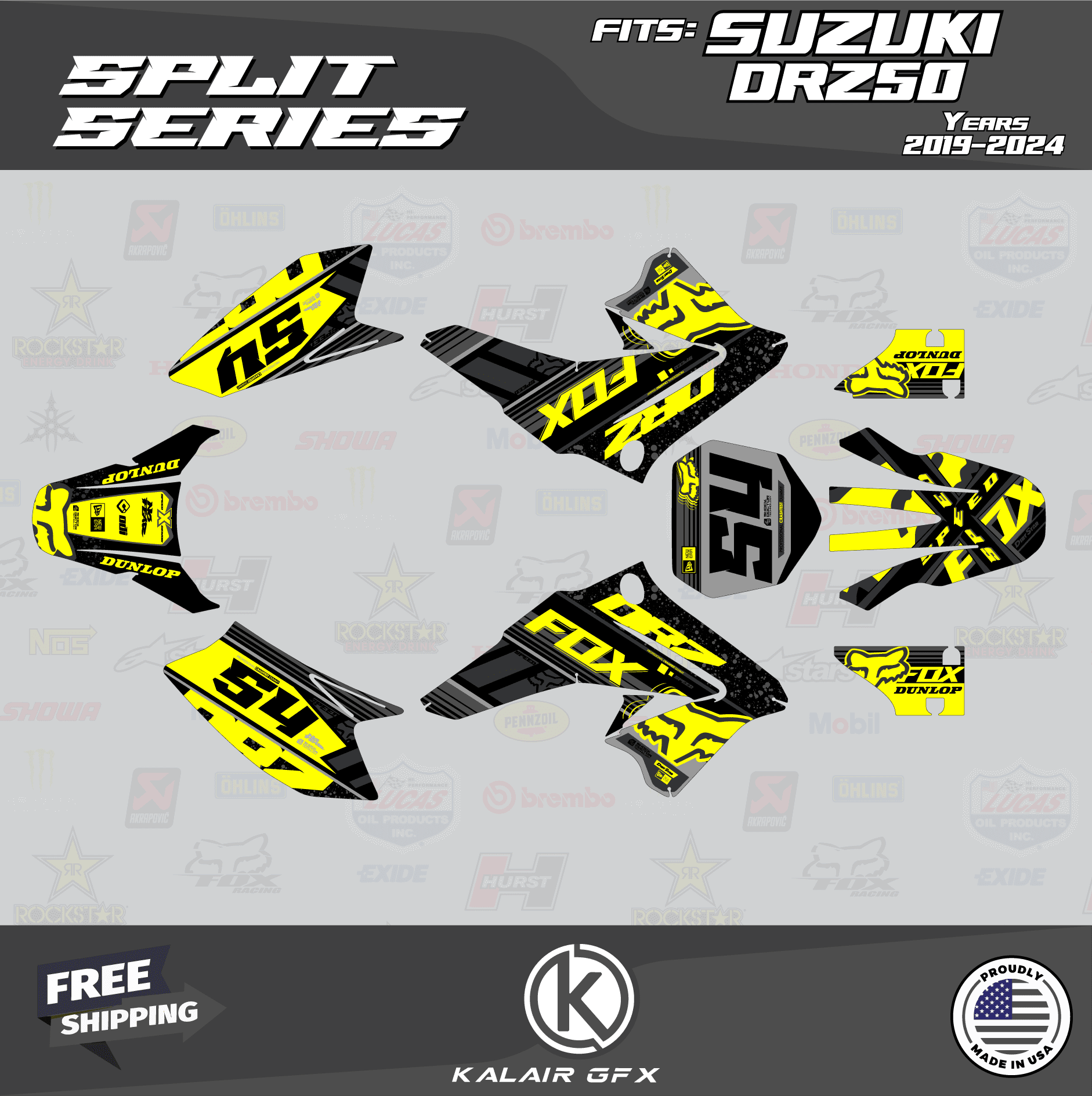 Kalair GFX Graphics Kit for Suzuki DRZ50 (2019-2024) Split Series ...