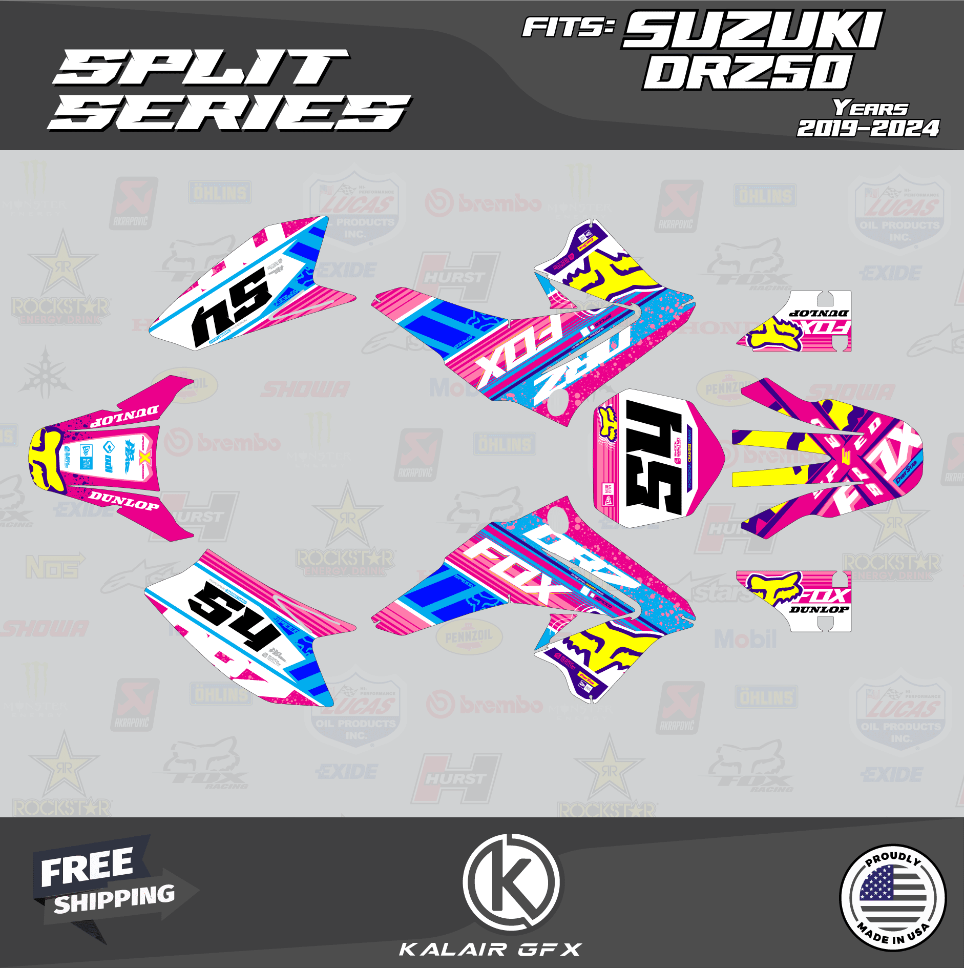 Kalair GFX Graphics Kit for Suzuki DRZ50 (2019-2024) Split Series ...