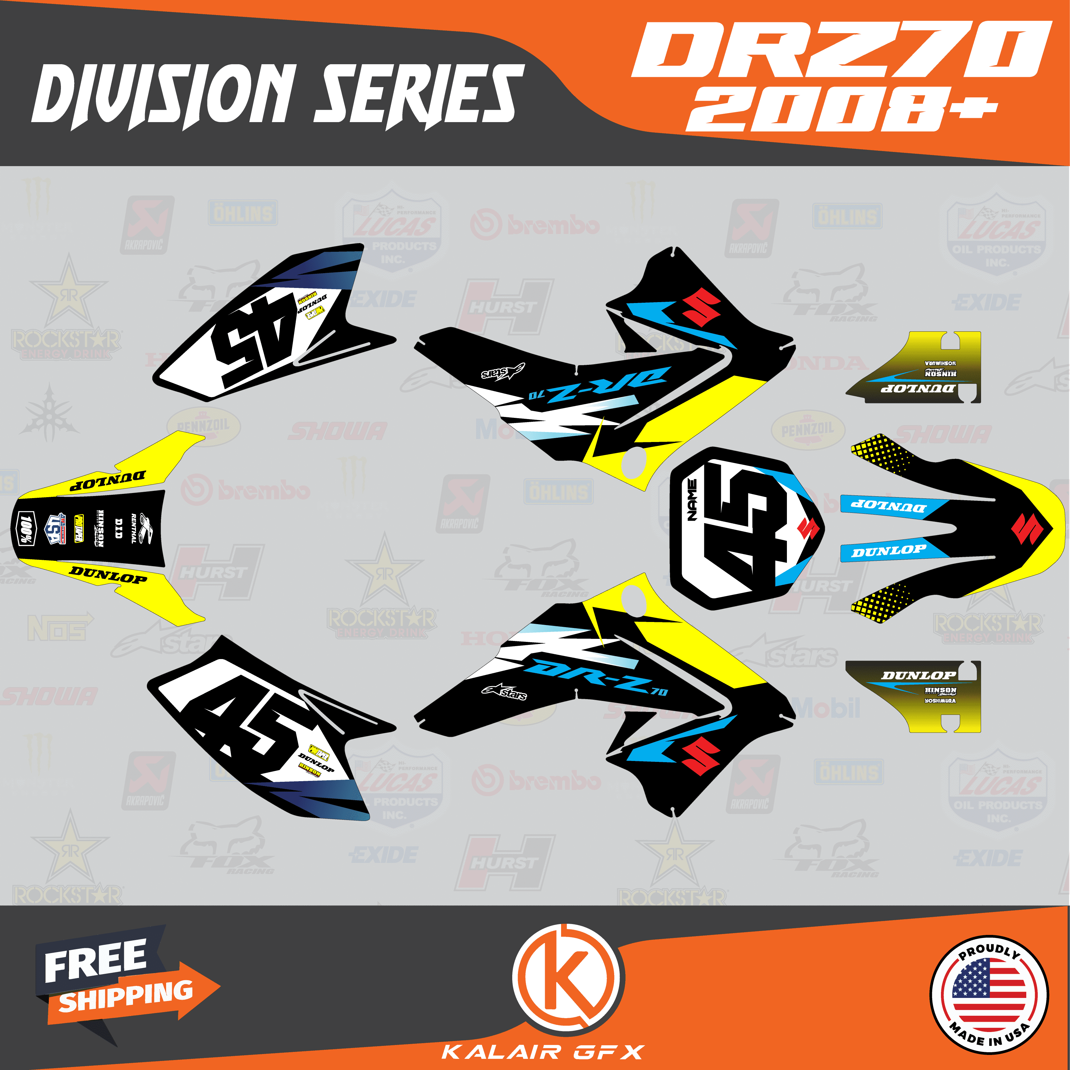 Kalair GFX Graphics Kit for Suzuki DRZ70 (2008-2019) Division Series ...