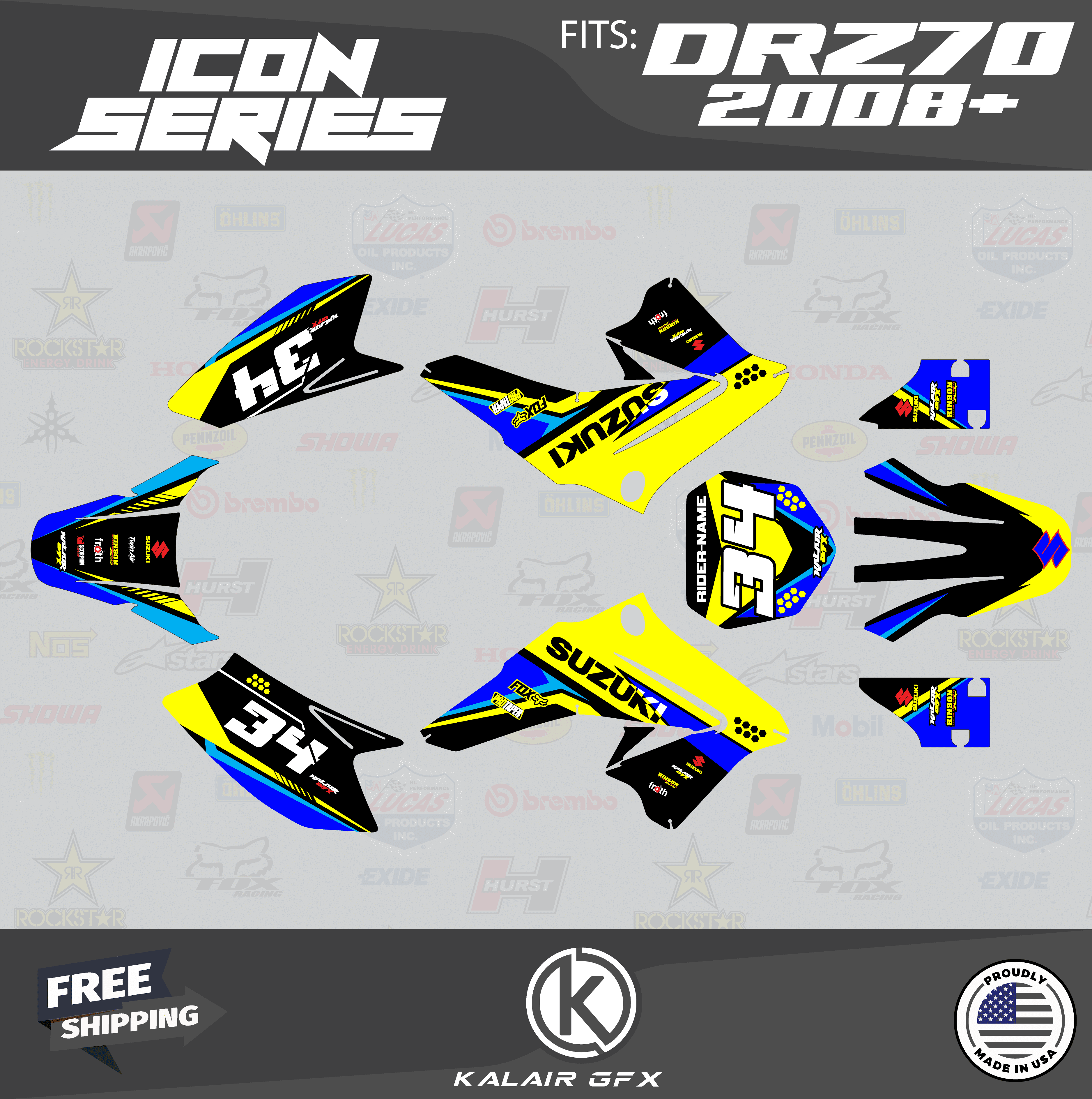 Kalair GFX Graphics Kit for Suzuki DRZ70 (2008-2019) Icon Series ...