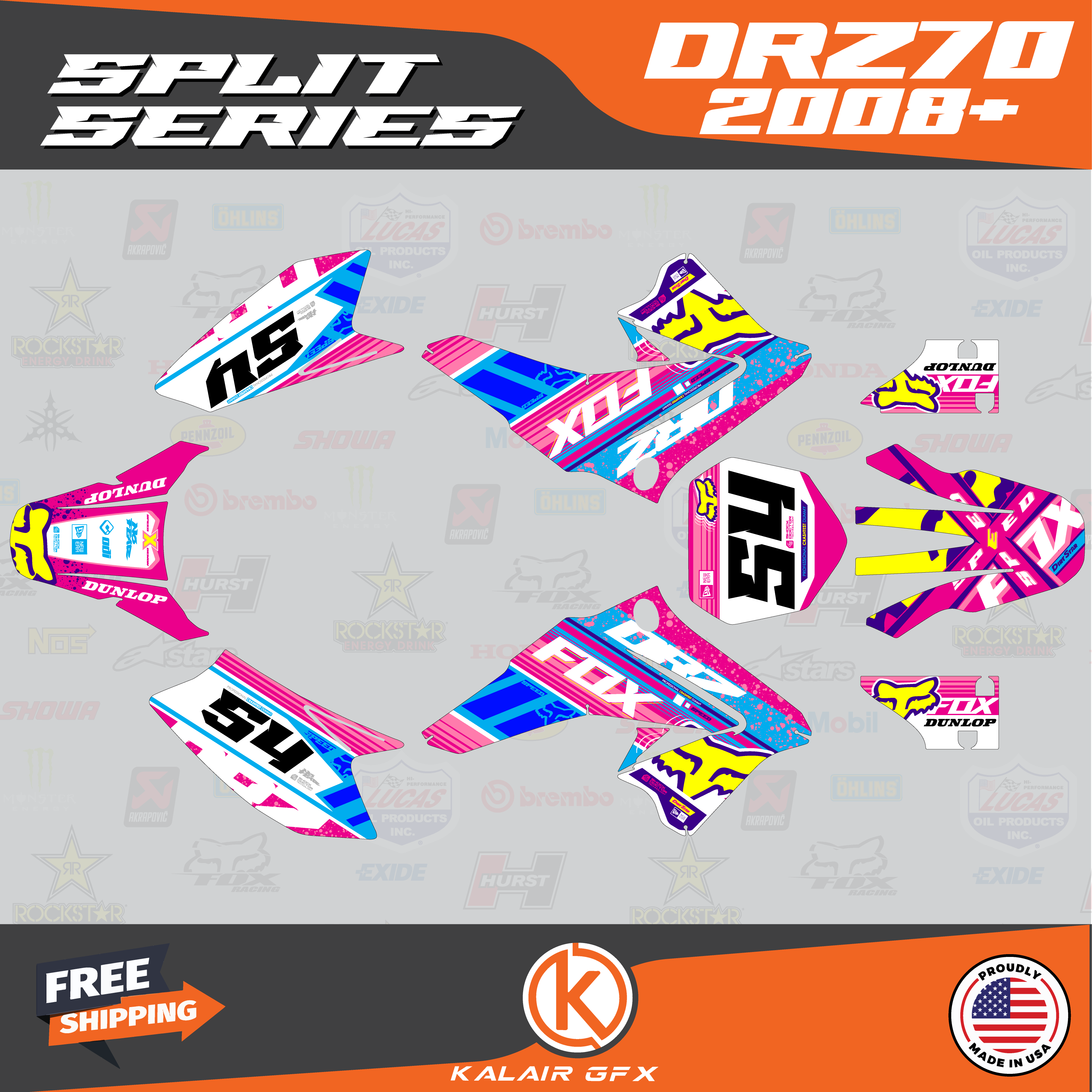 Kalair GFX Graphics Kit for Suzuki DRZ70 (2008-2019) Split Series ...