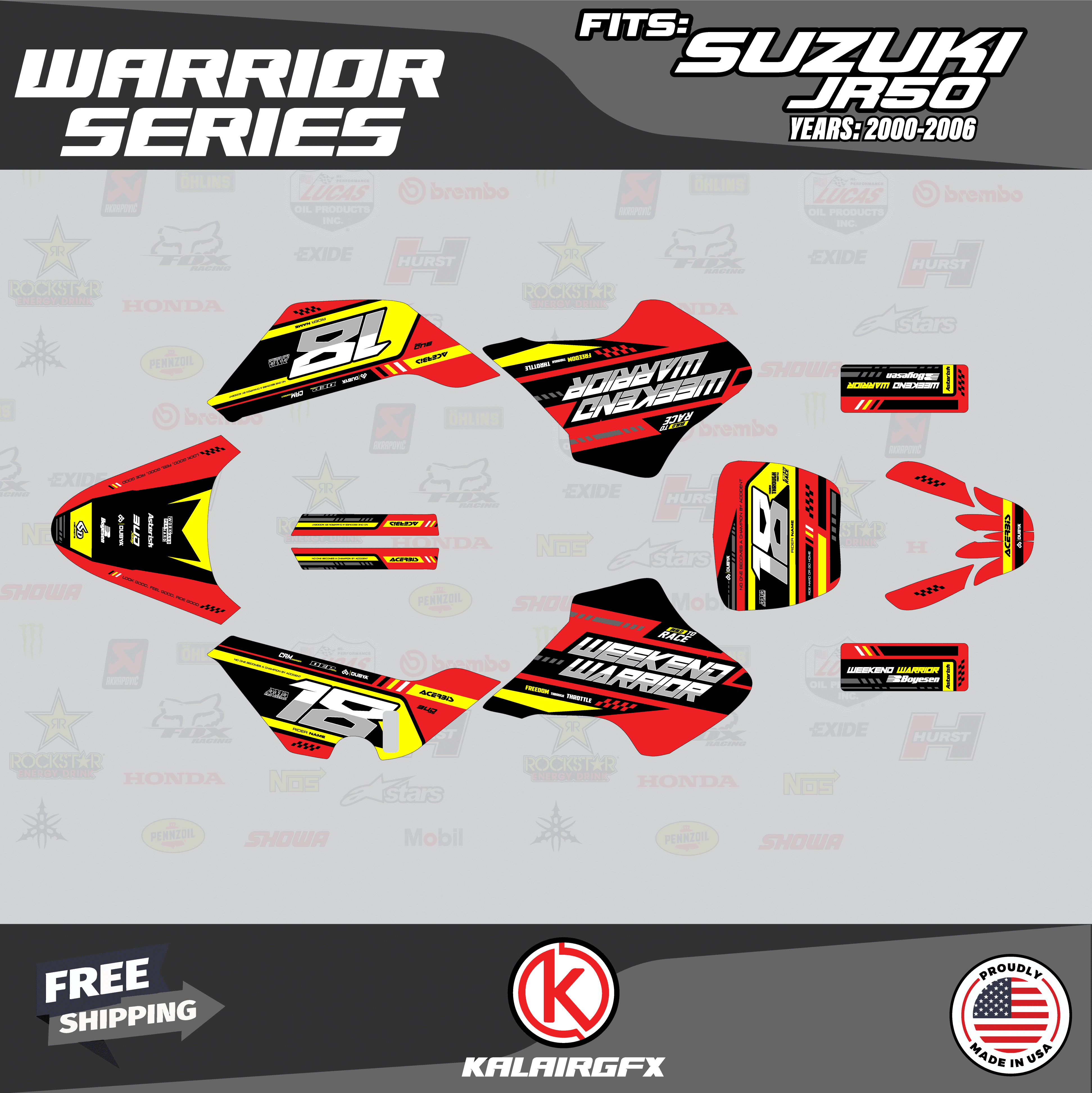 Kalair GFX Graphics Kit for Suzuki JR50 (2000-2006) Warrior Series ...