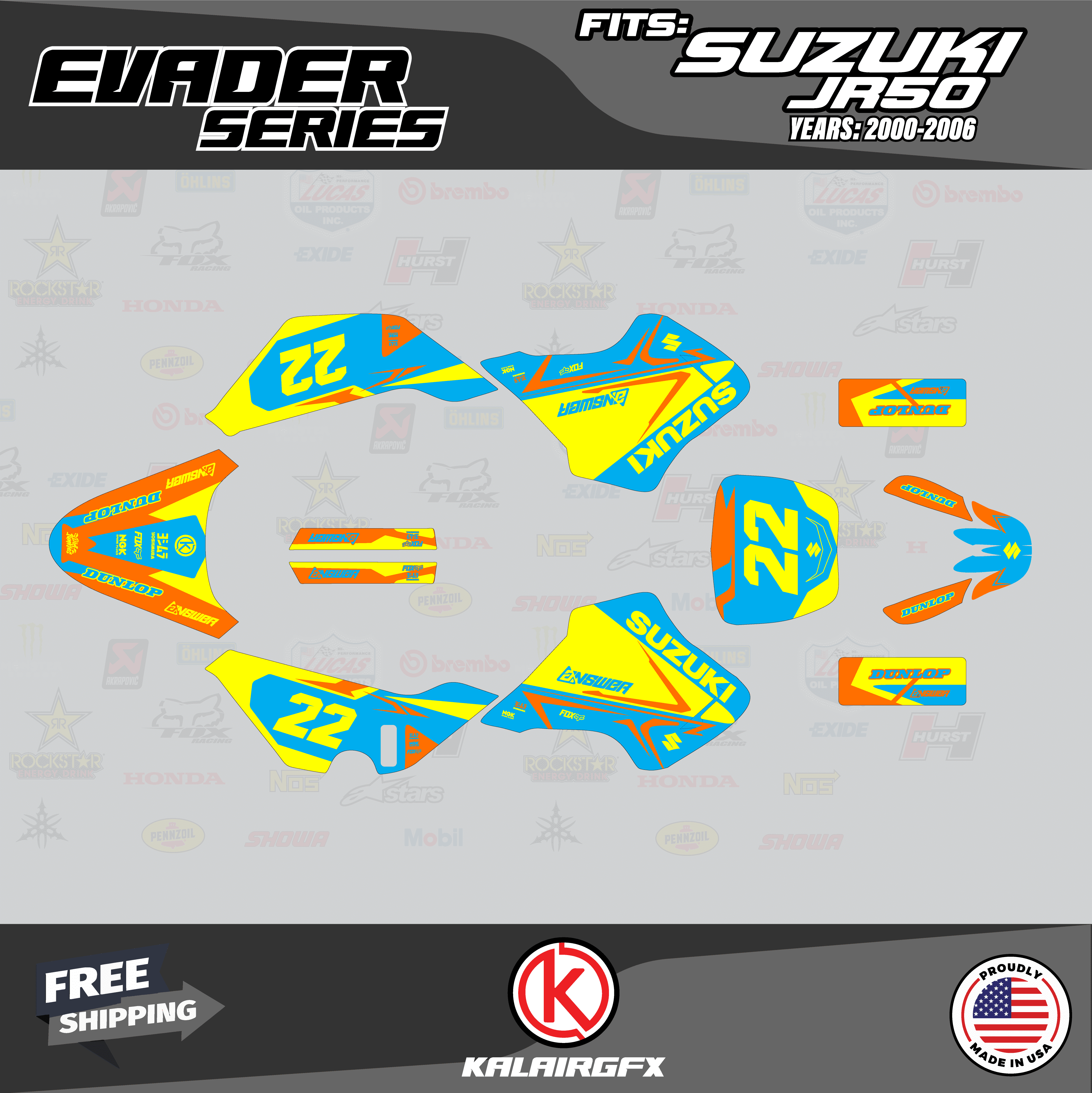 Kalair GFX Graphics Kit for Suzuki JR50 (All Years) Evader Series ...