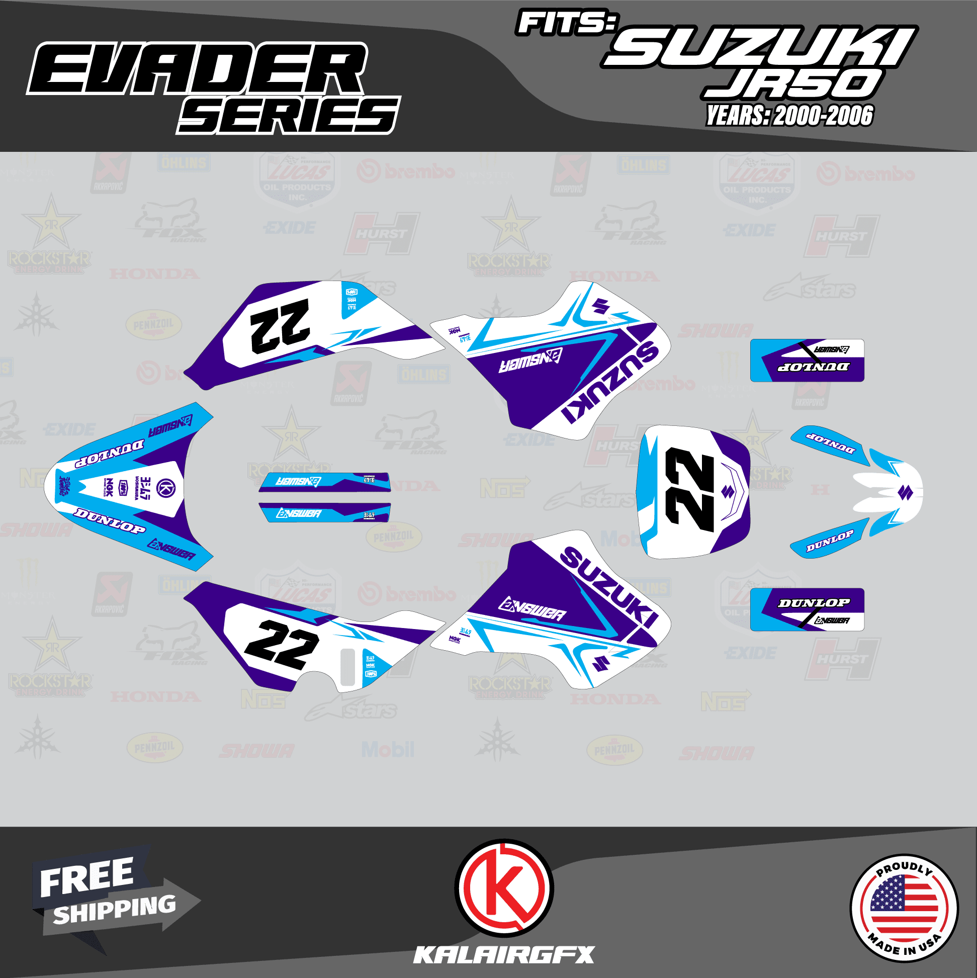 Kalair GFX Graphics Kit for Suzuki JR50 (All Years) Evader Series ...