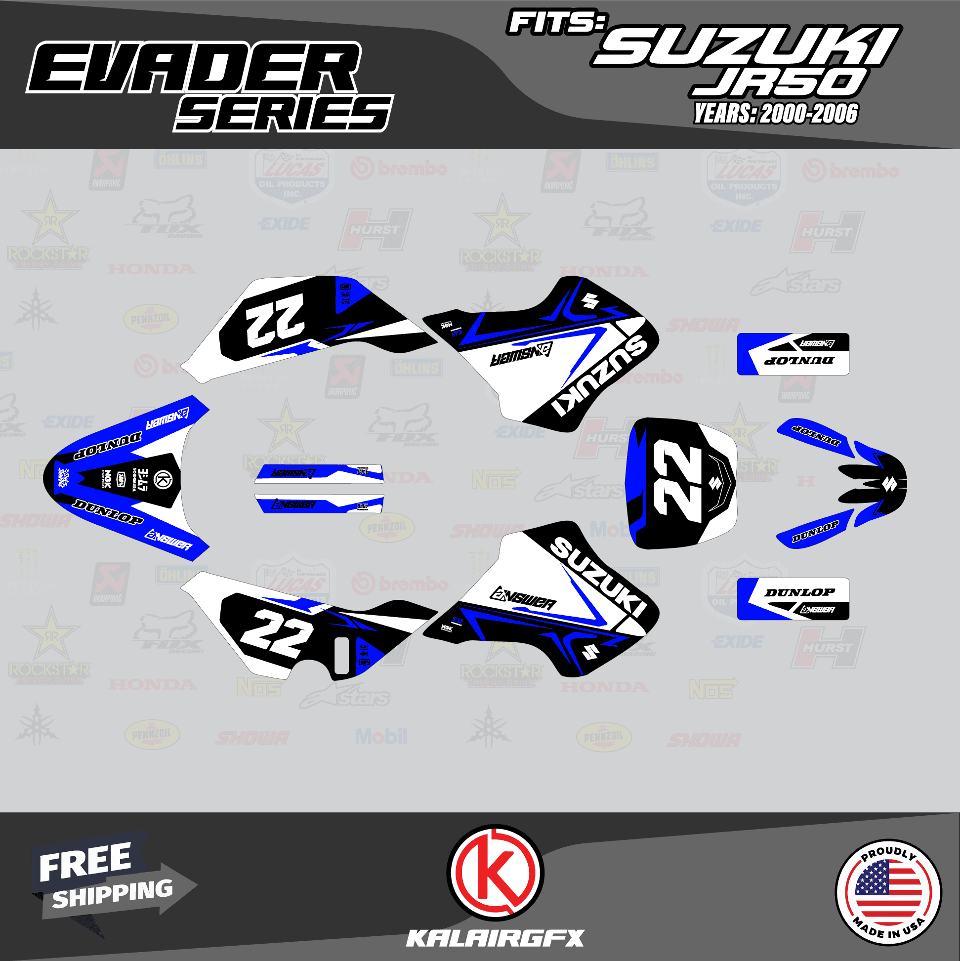 Kalair GFX Graphics Kit for Suzuki JR50 (All Years) Evader Series ...
