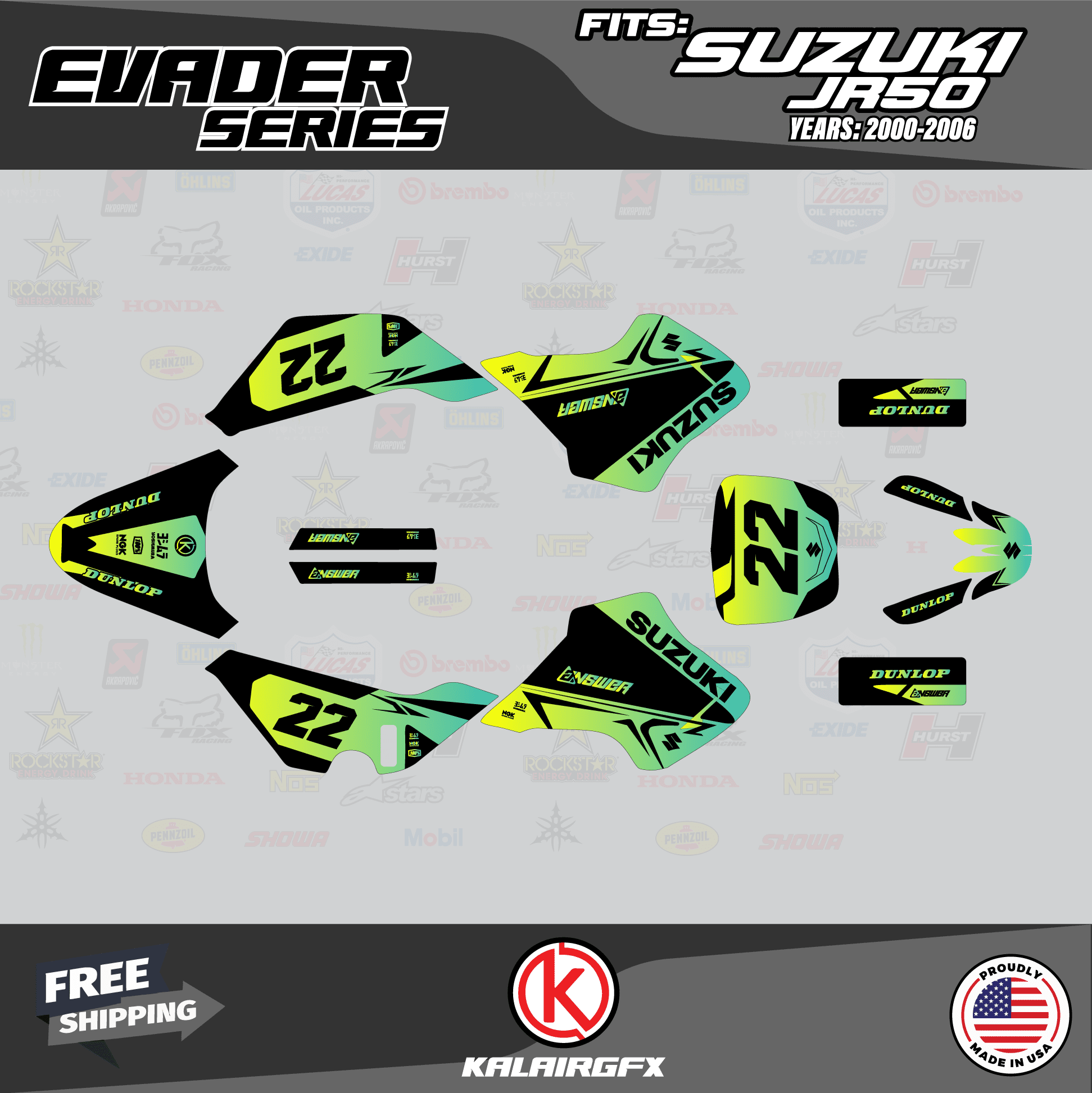 Kalair GFX Graphics Kit for Suzuki JR50 (All Years) Evader Series ...