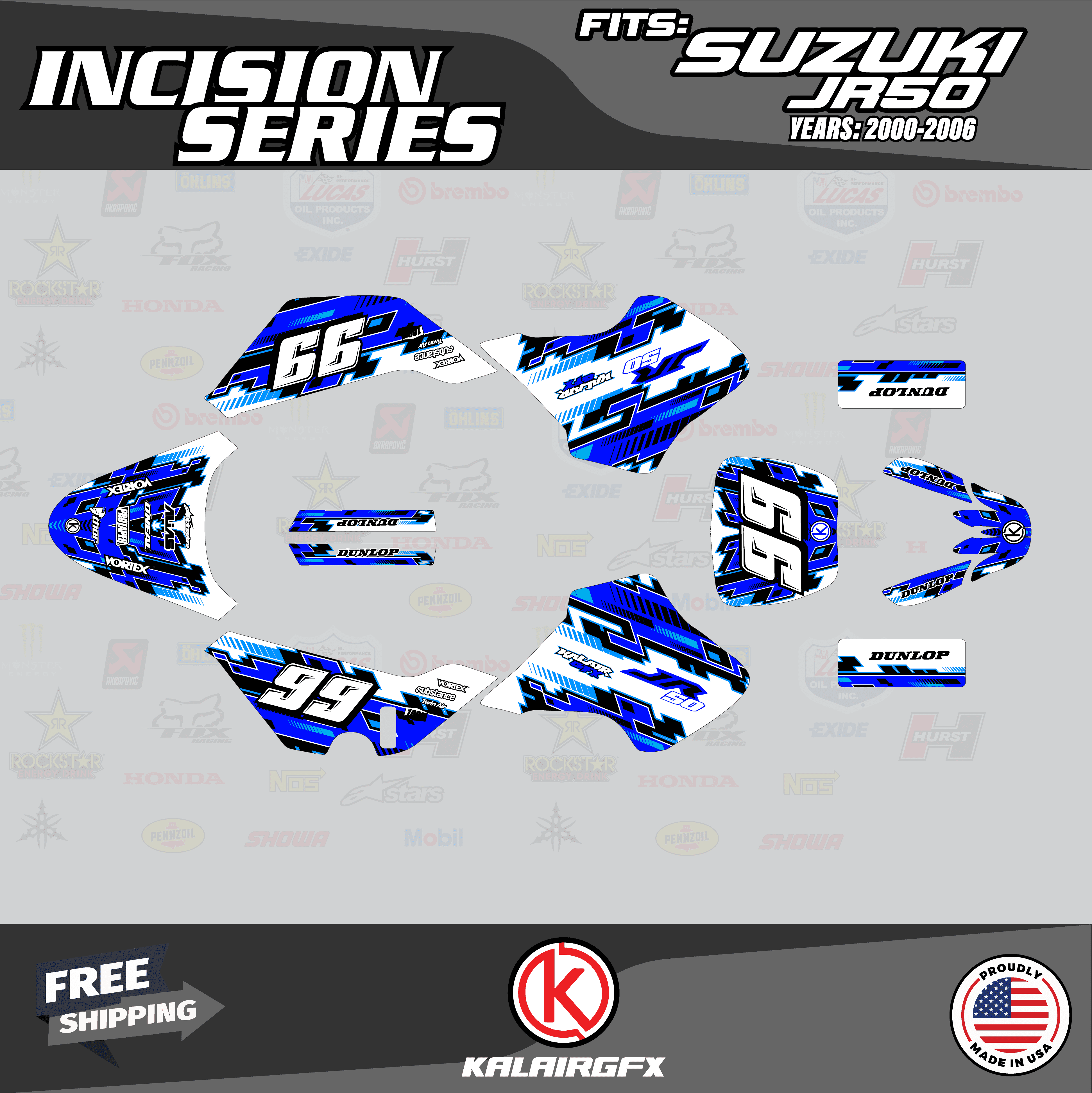 Kalair GFX Graphics Kit for Suzuki JR50 (All Years) Incision Series ...