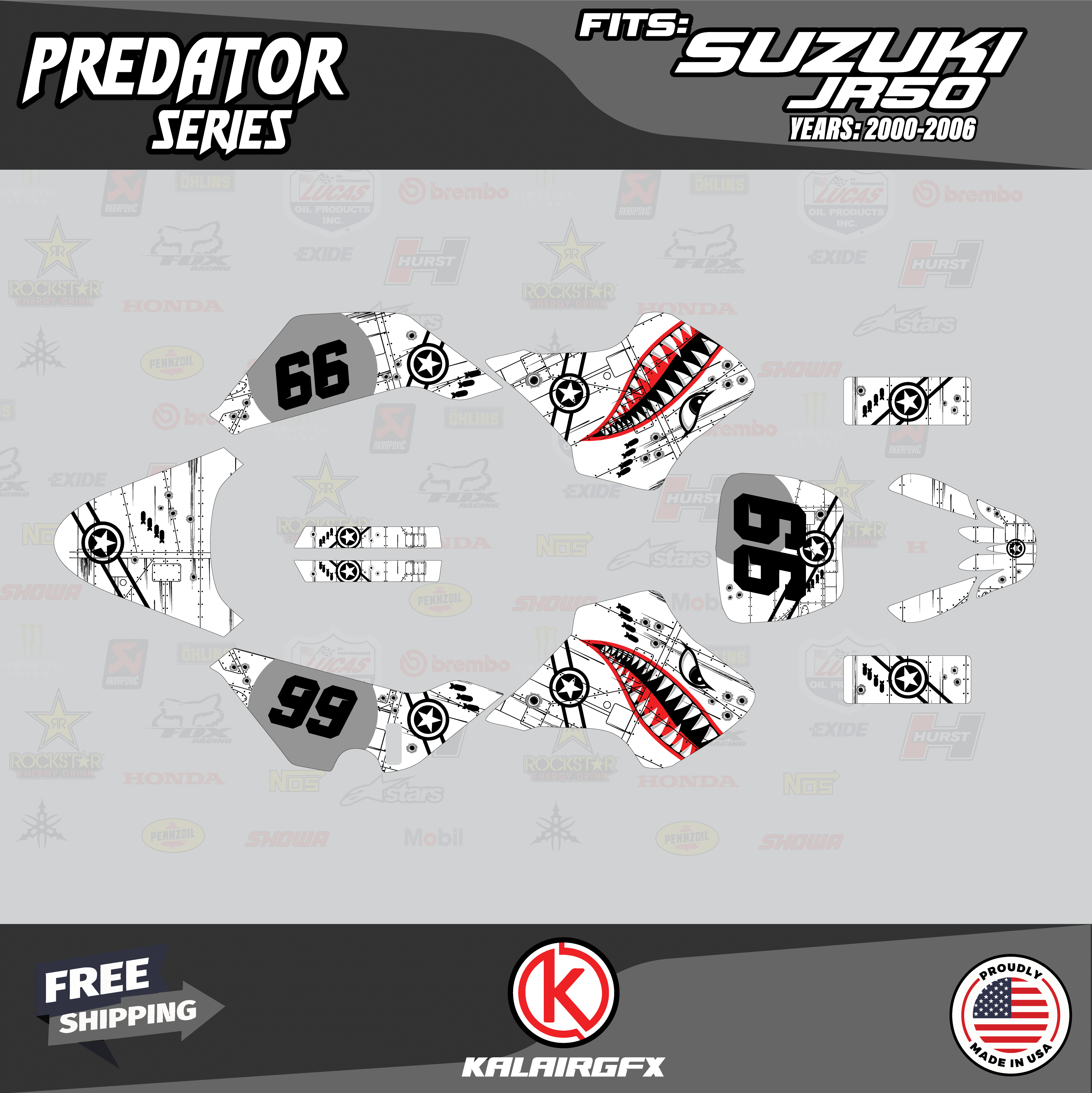 Kalair GFX Graphics Kit for Suzuki JR50 (All Years) Predator Series ...