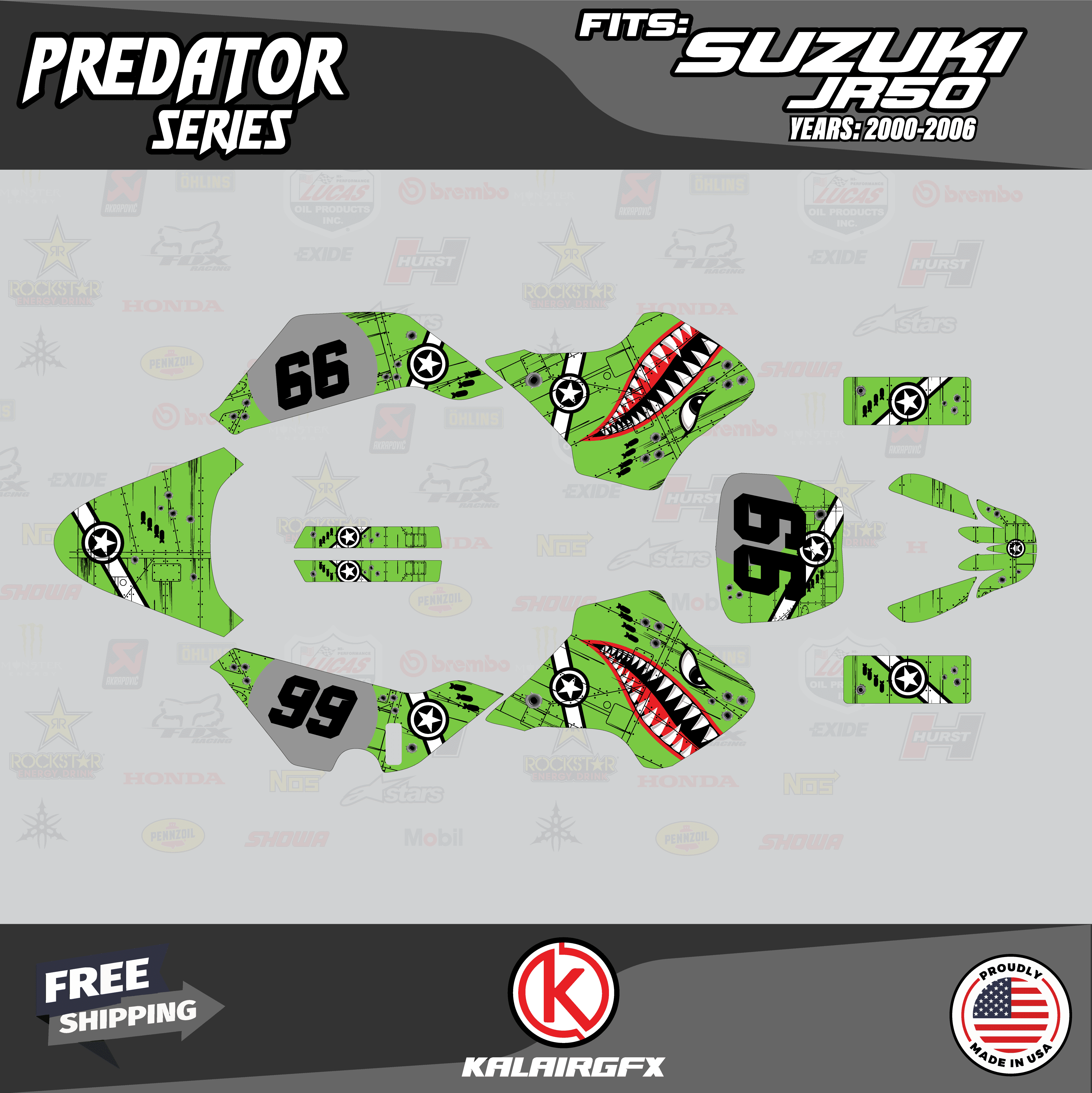 Kalair GFX Graphics Kit for Suzuki JR50 (All Years) Predator Series ...