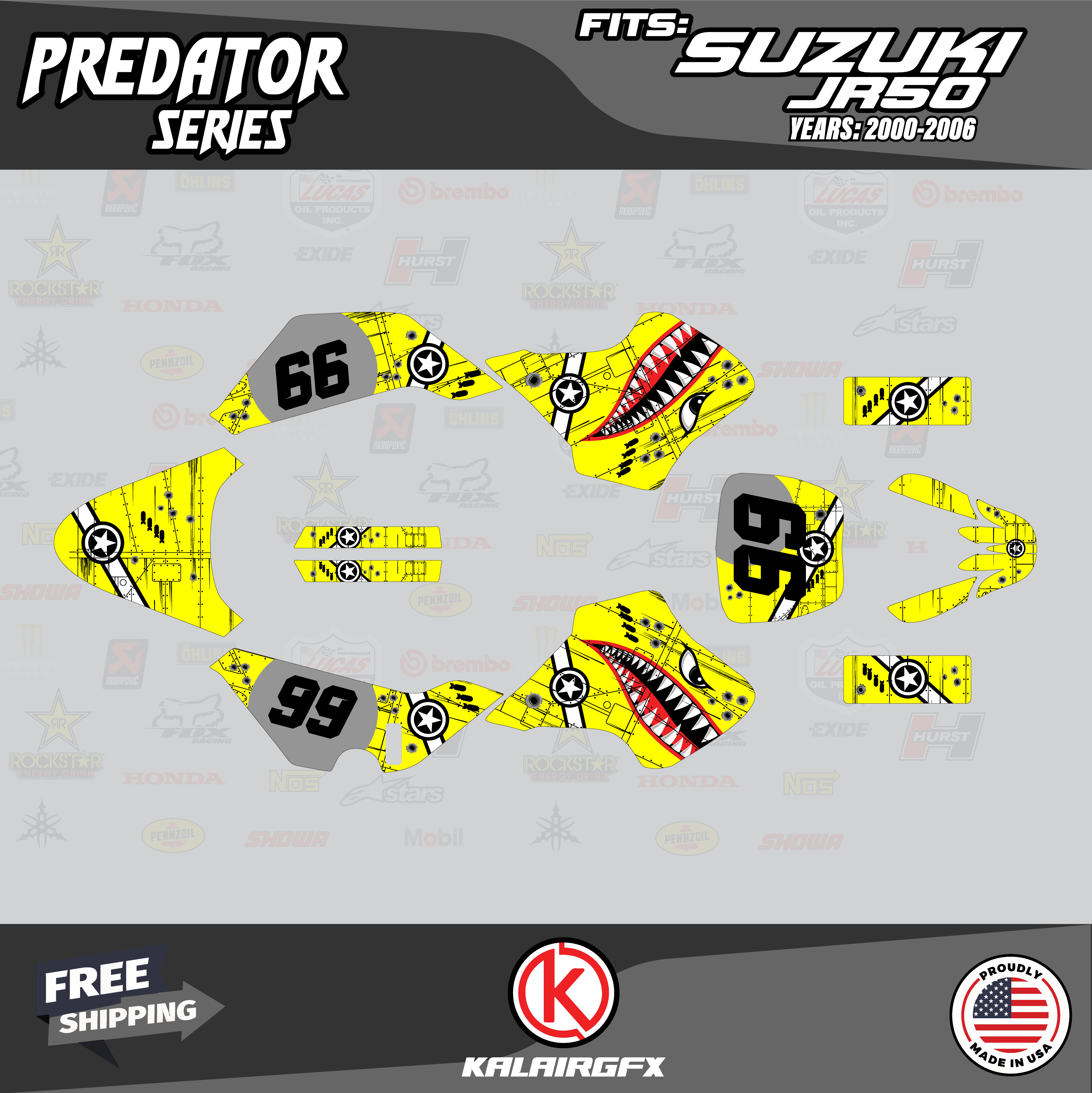 Kalair GFX Graphics Kit for Suzuki JR50 (All Years) Predator Series ...