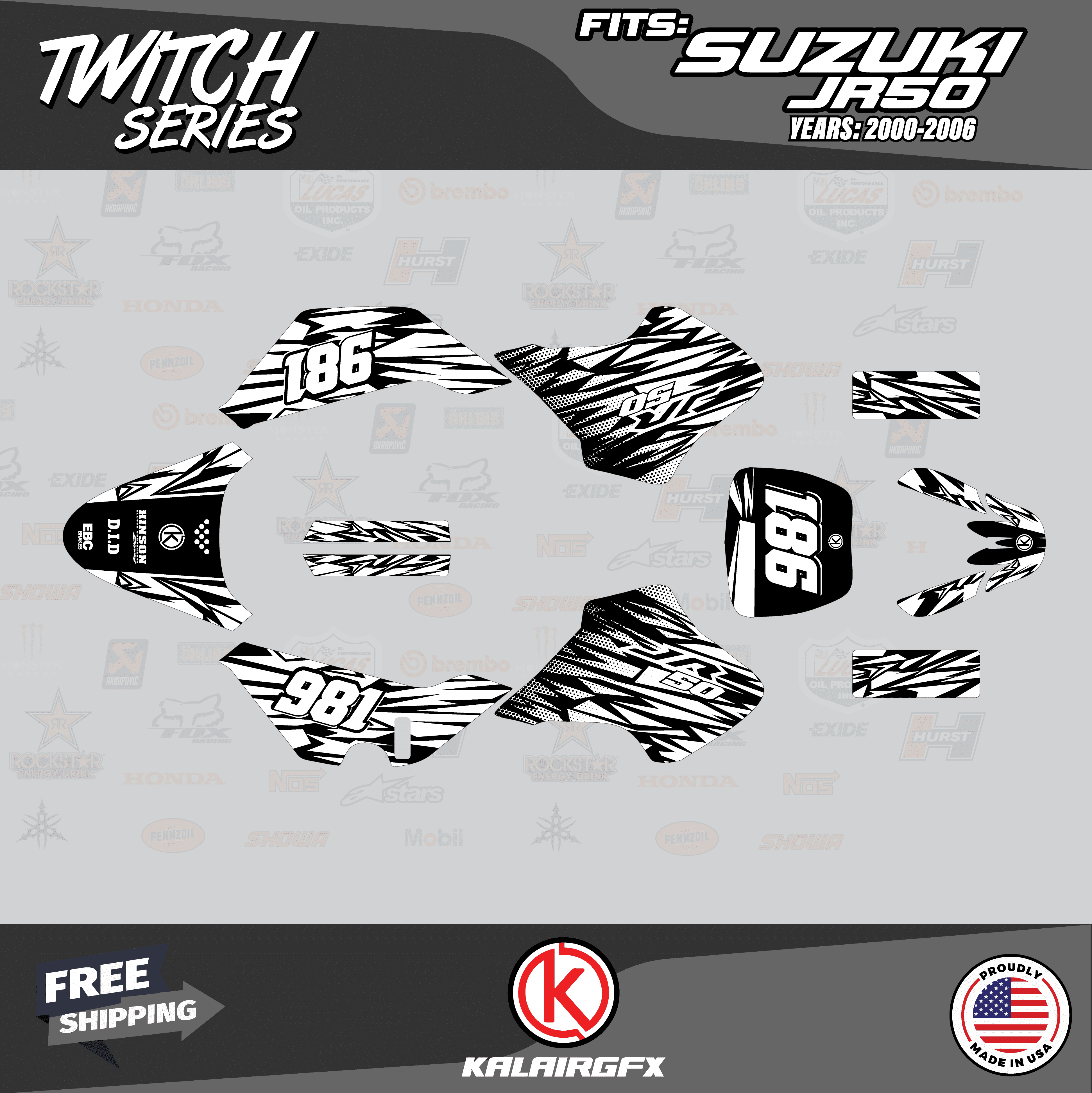 Kalair GFX Graphics Kit for Suzuki JR50 (All Years) Twitch Series ...