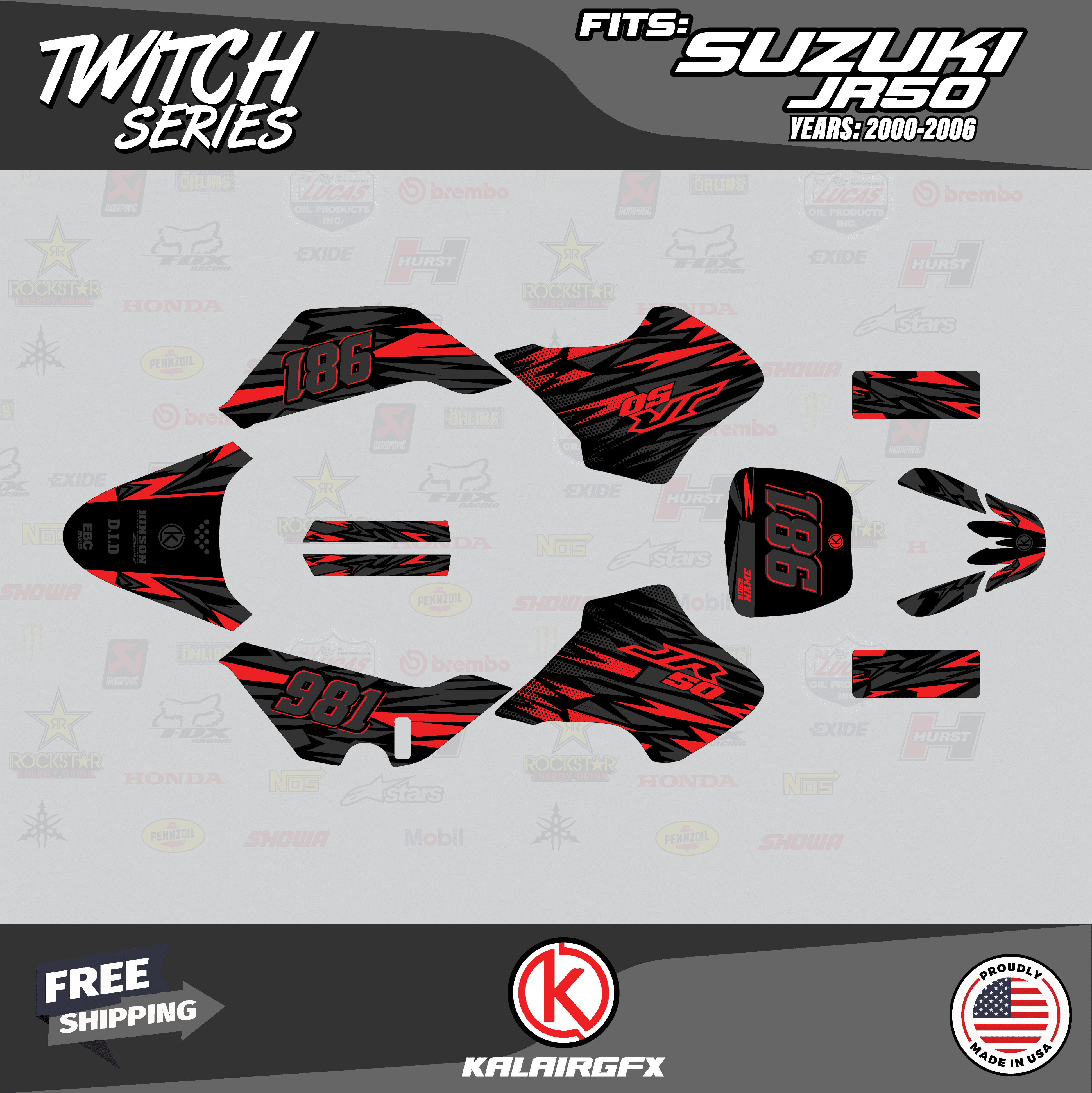 Kalair GFX Graphics Kit for Suzuki JR50 (All Years) Twitch Series ...