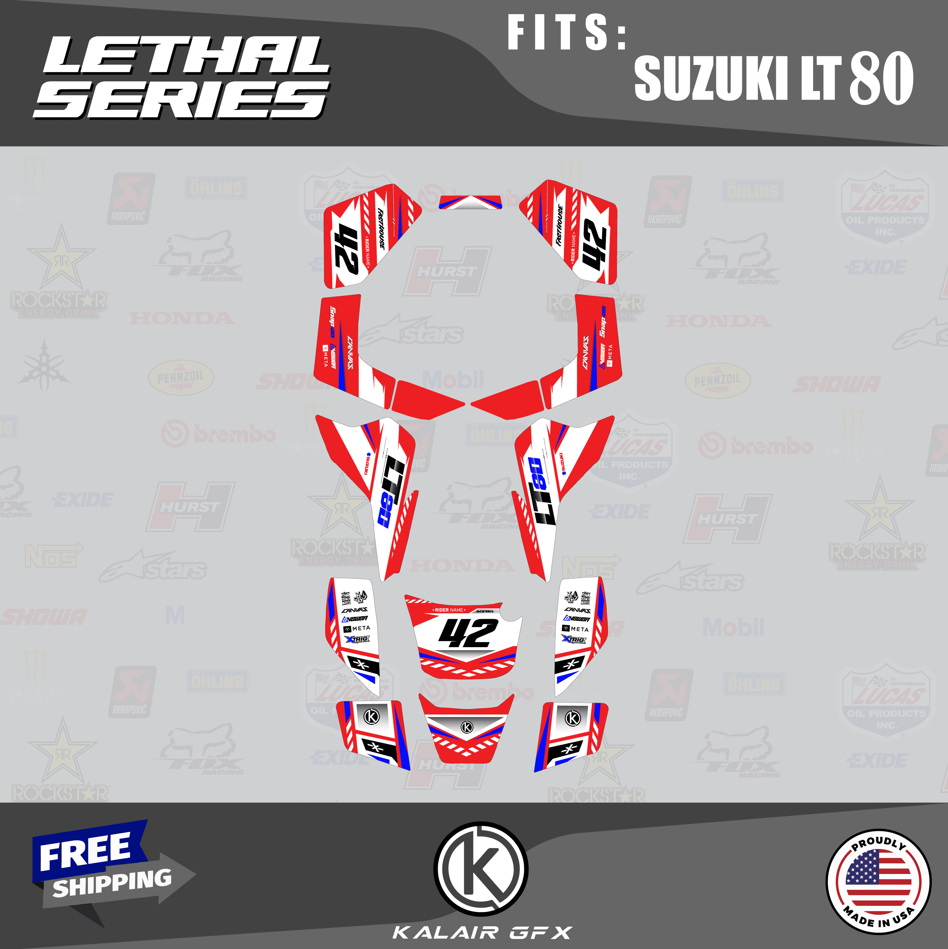 Kalair GFX Graphics Kit for Suzuki LT80 (All Years) Lethal Series ...