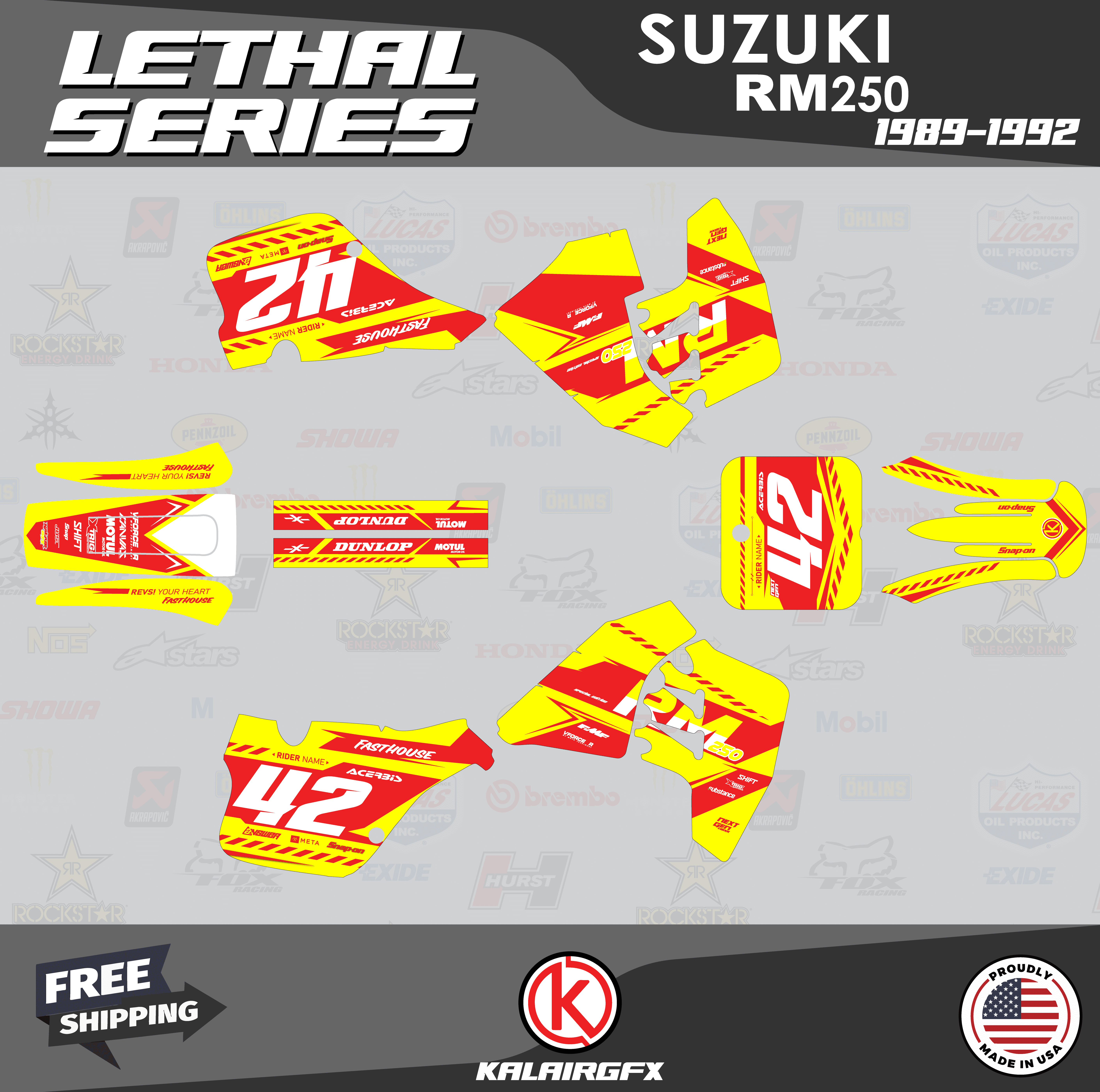 Kalair GFX Graphics Kit for Suzuki RM125 (1989-1992) Lethal Series ...