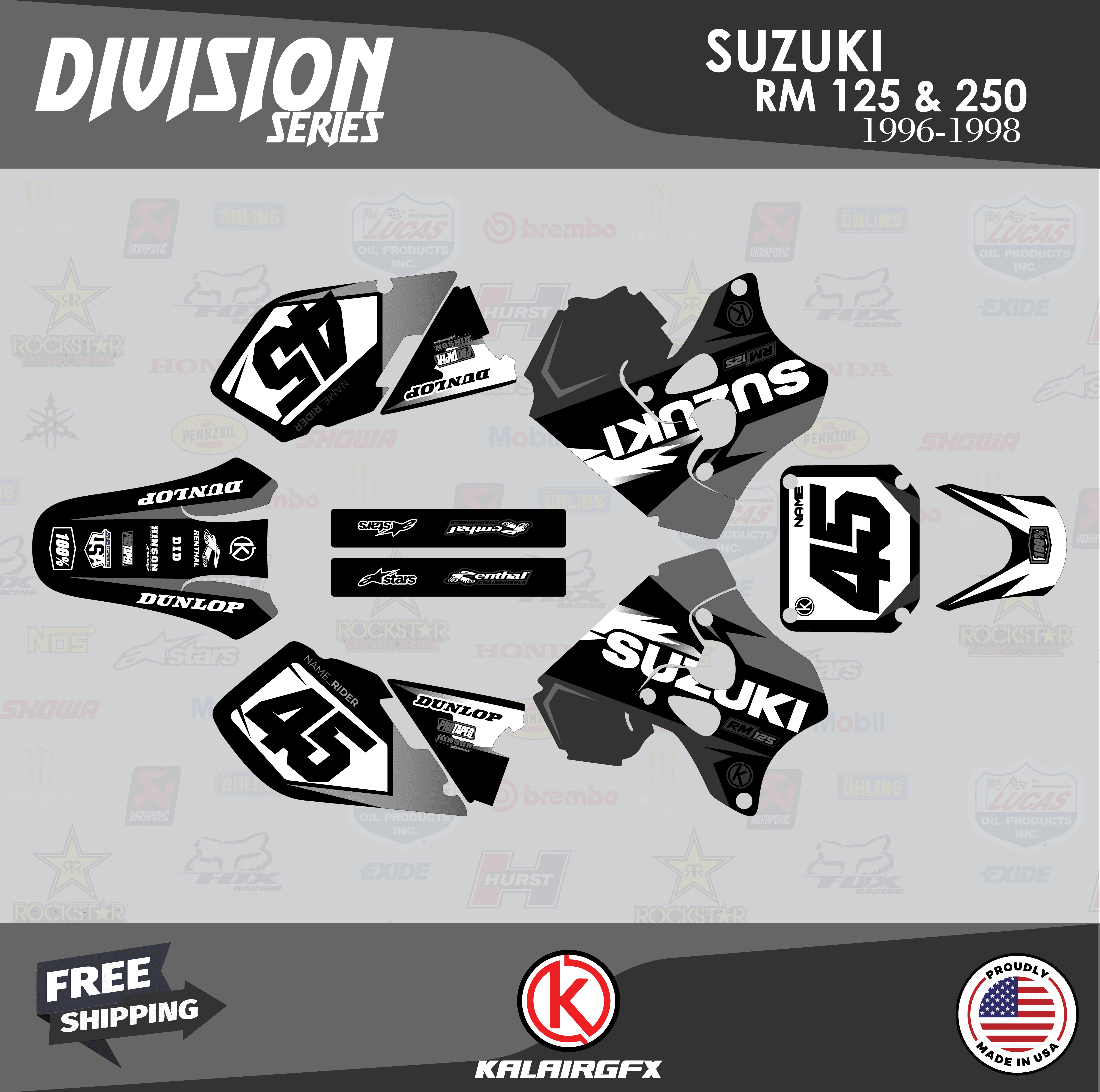 Kalair GFX Graphics Kit for Suzuki RM125 (1996-1998) Division Series ...